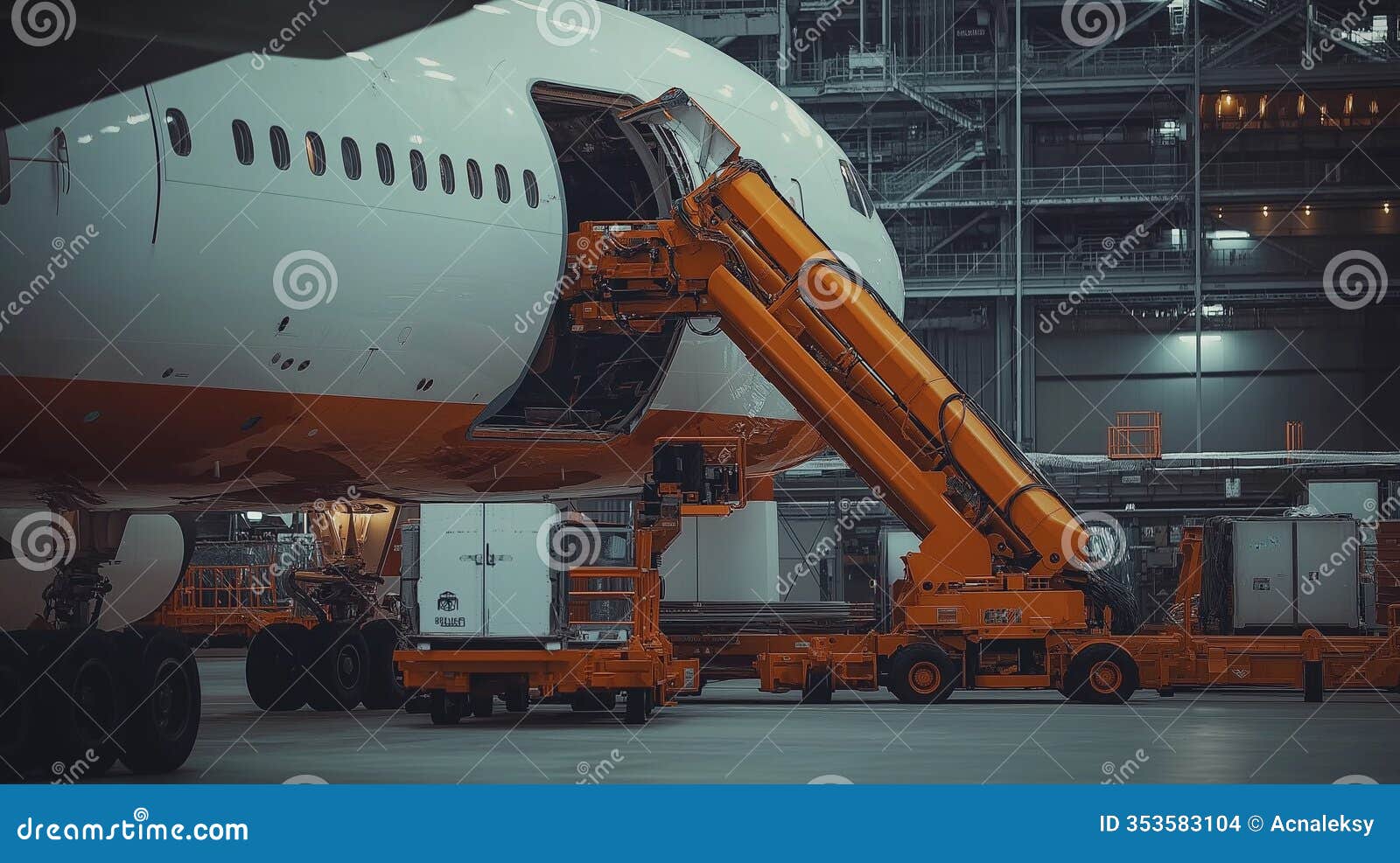Cargo Airplane Unloading Large Containers with a Robotic Arm at a High ...