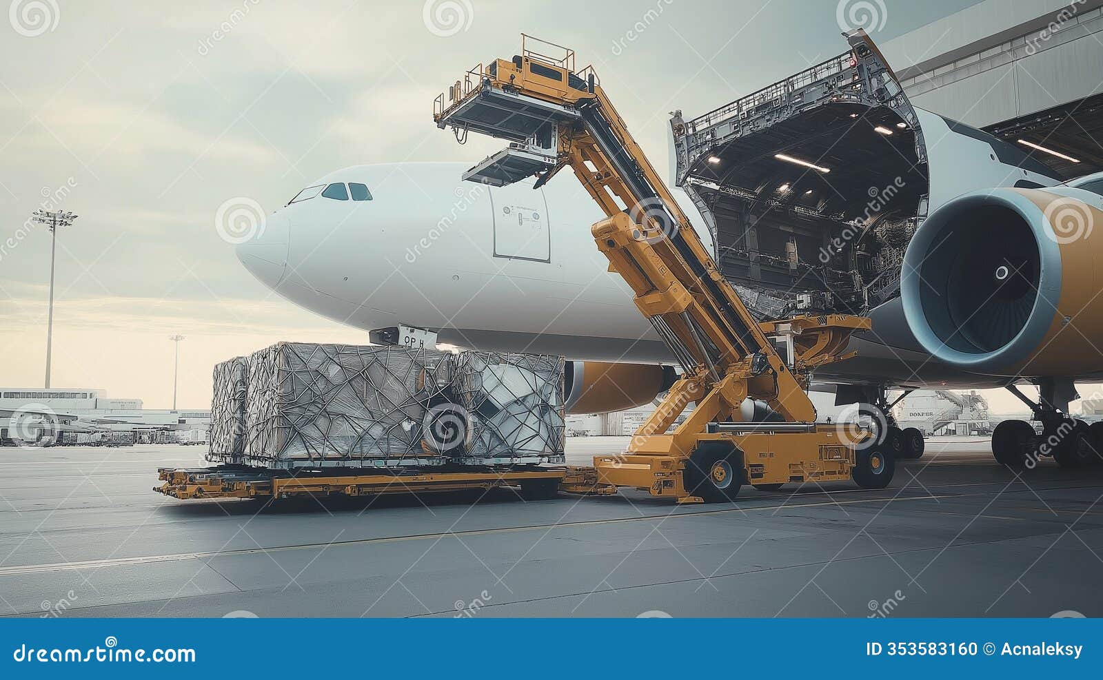 Cargo Airplane Unloading Large Containers with a Robotic Arm at a High ...