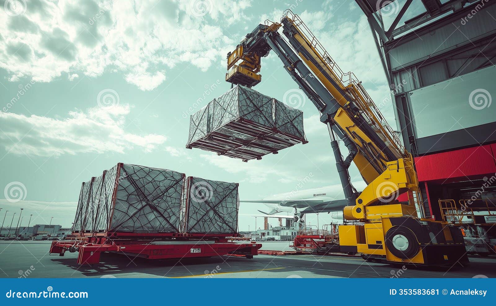 Cargo Airplane Unloading Large Containers with a Robotic Arm at a High ...