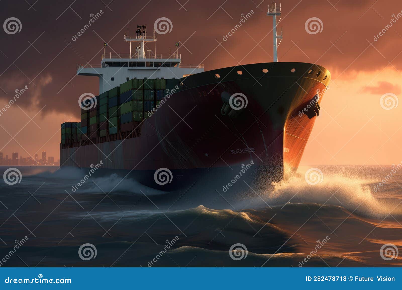 Cargo Boat Loaded with Cargo Boxes Sailing at Sea, Created Using ...