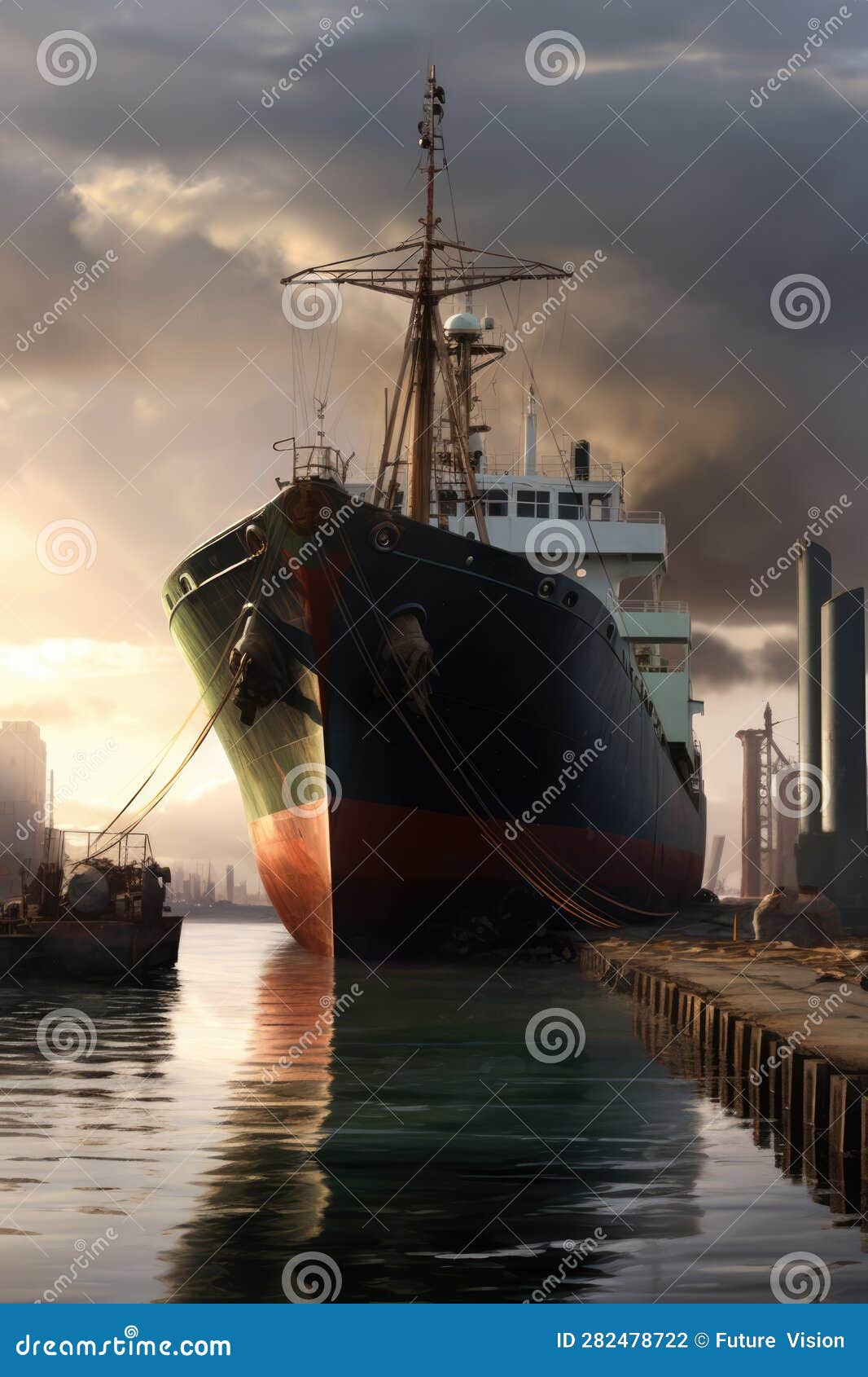 Cargo Boat in Shipyard Port, Created Using Generative Ai Technology ...