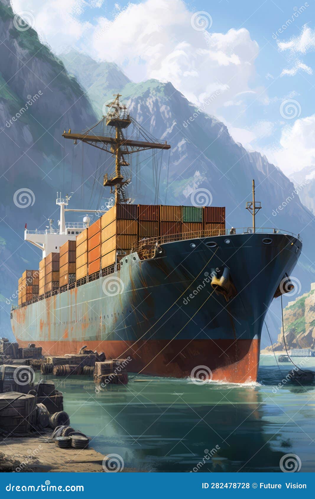 Cargo Boat in Shipyard Port, Created Using Generative Ai Technology ...