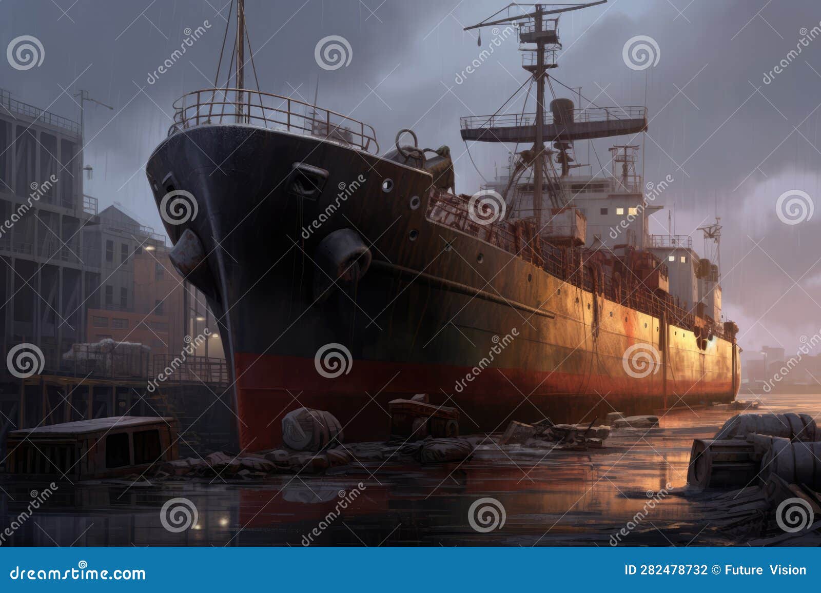 Cargo Boat in Shipyard Port, Created Using Generative Ai Technology ...