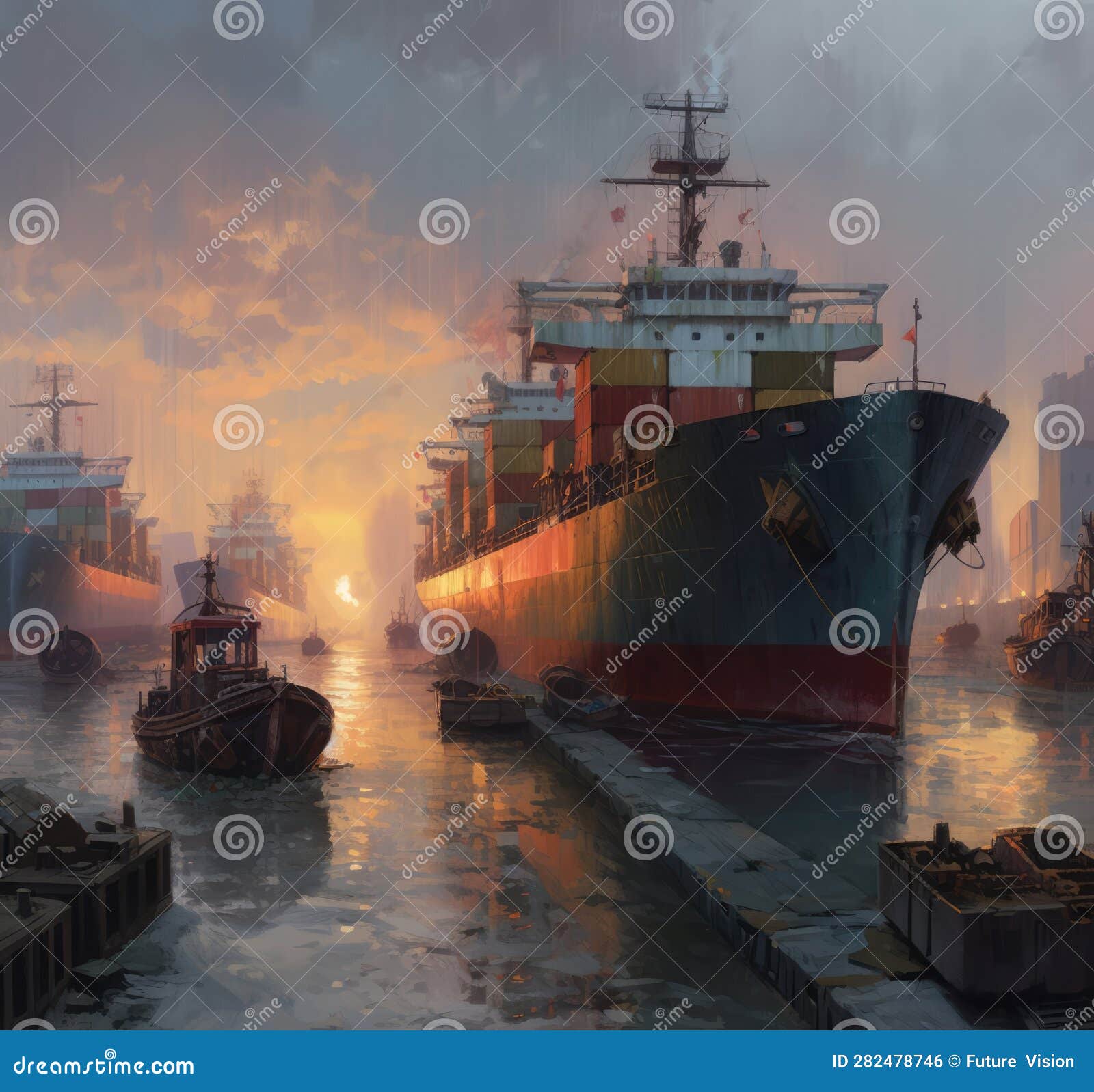 Cargo Boat in Shipyard Port, Created Using Generative Ai Technology ...