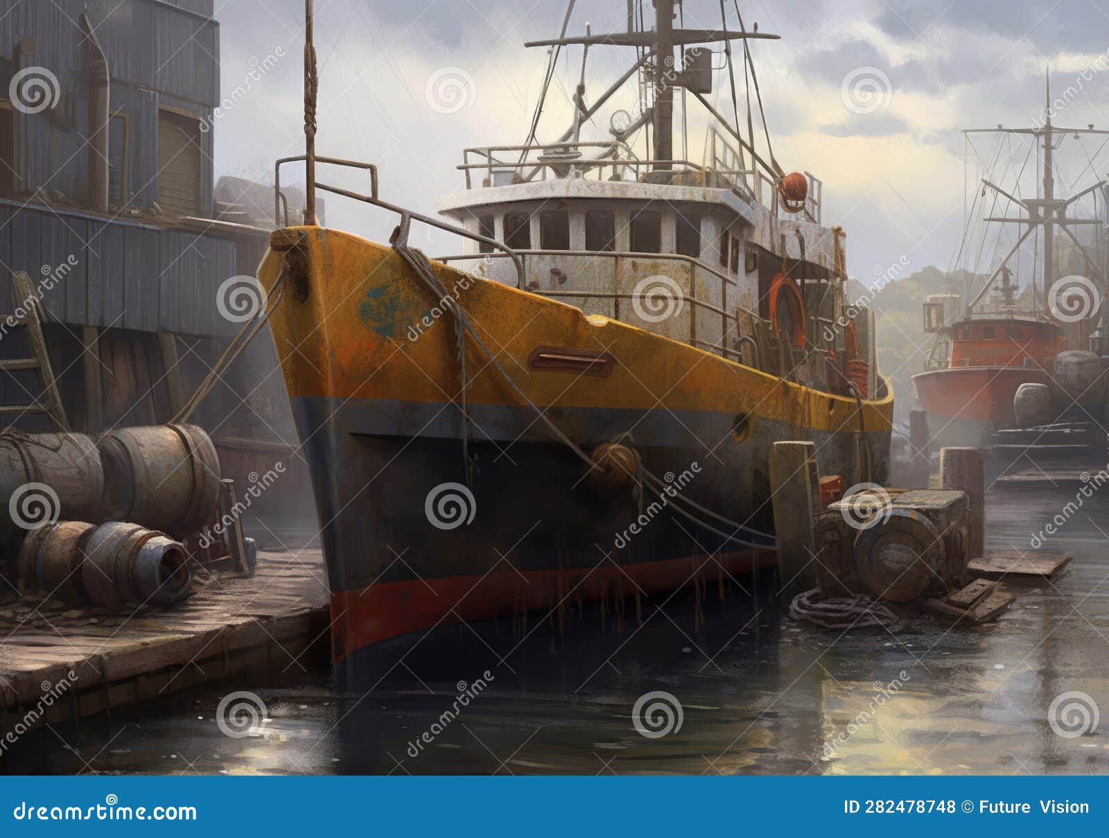 Cargo Boat in Shipyard Port, Created Using Generative Ai Technology ...