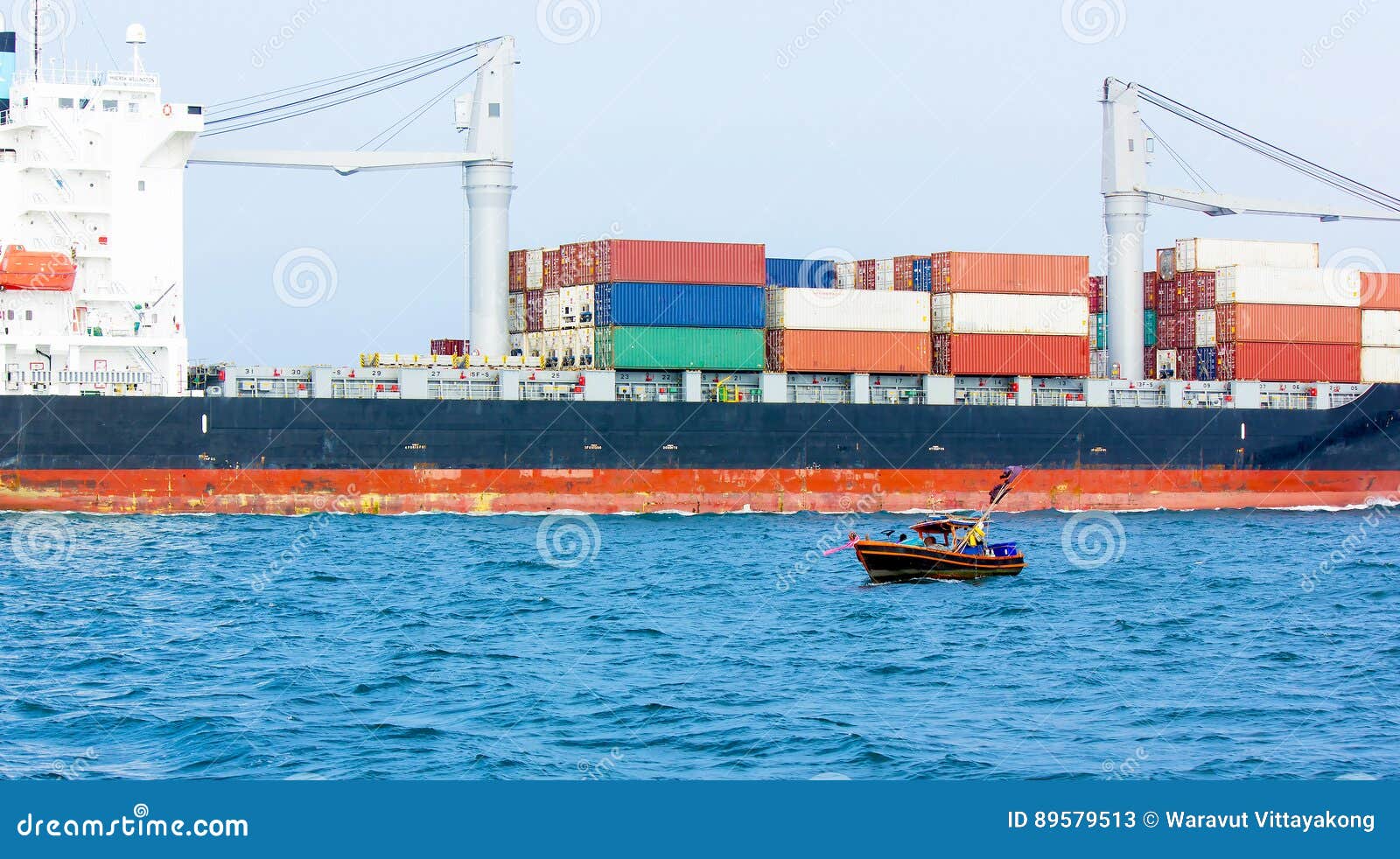 Cargo boat and small boat stock image. Image of tugboat - 89579513