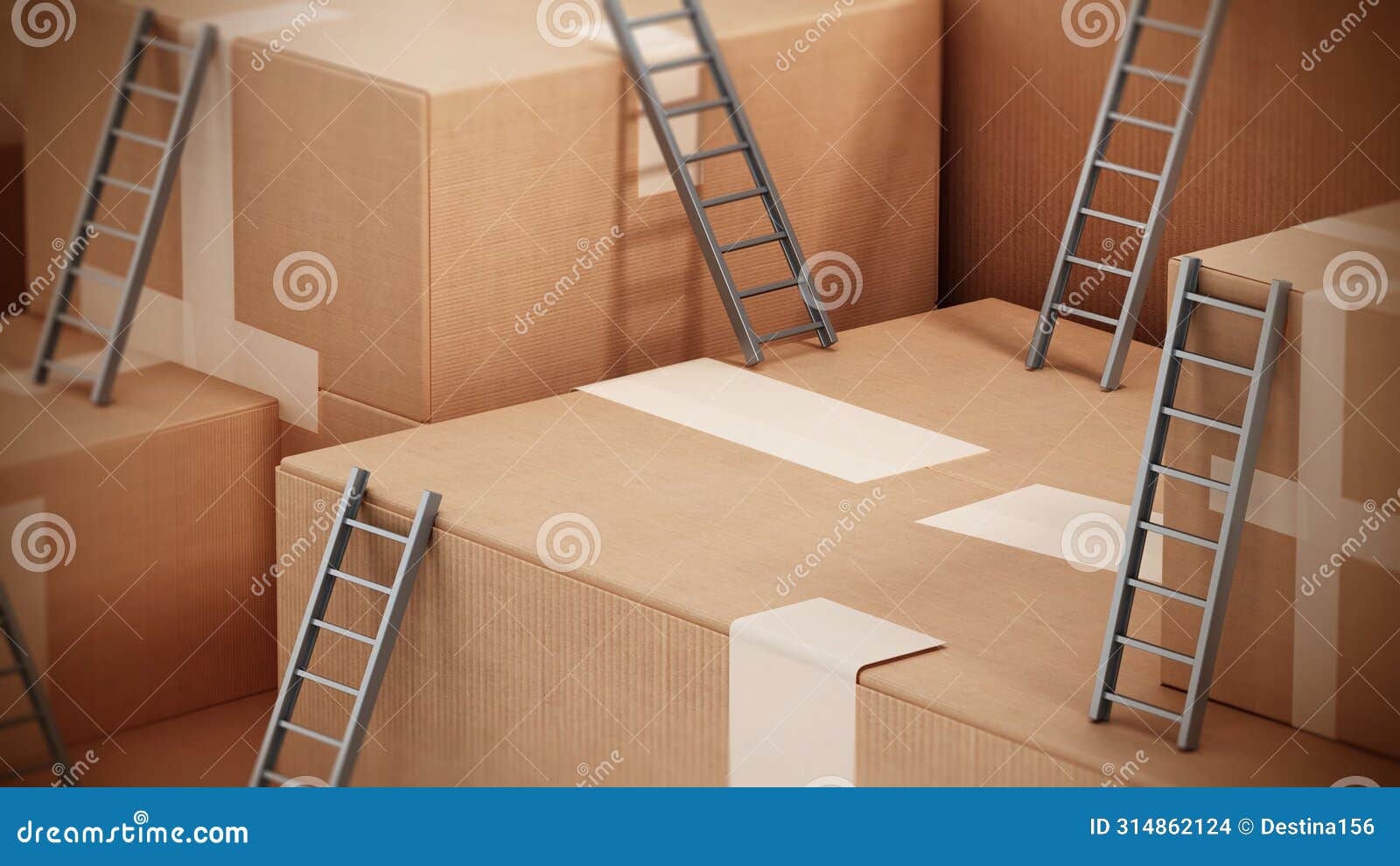 Cargo Boxes Connected with Ladders. 3D Illustration Stock Illustration ...