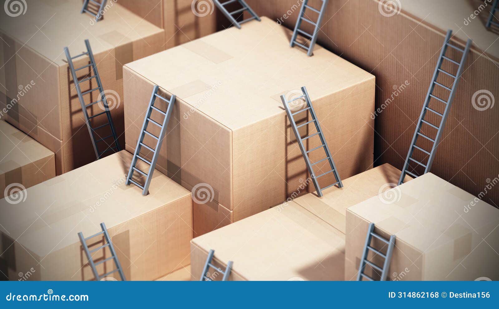 Cargo Boxes Connected with Ladders. 3D Illustration Stock Illustration ...