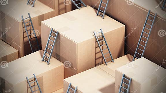 Cargo Boxes Connected with Ladders. 3D Illustration Stock Illustration ...