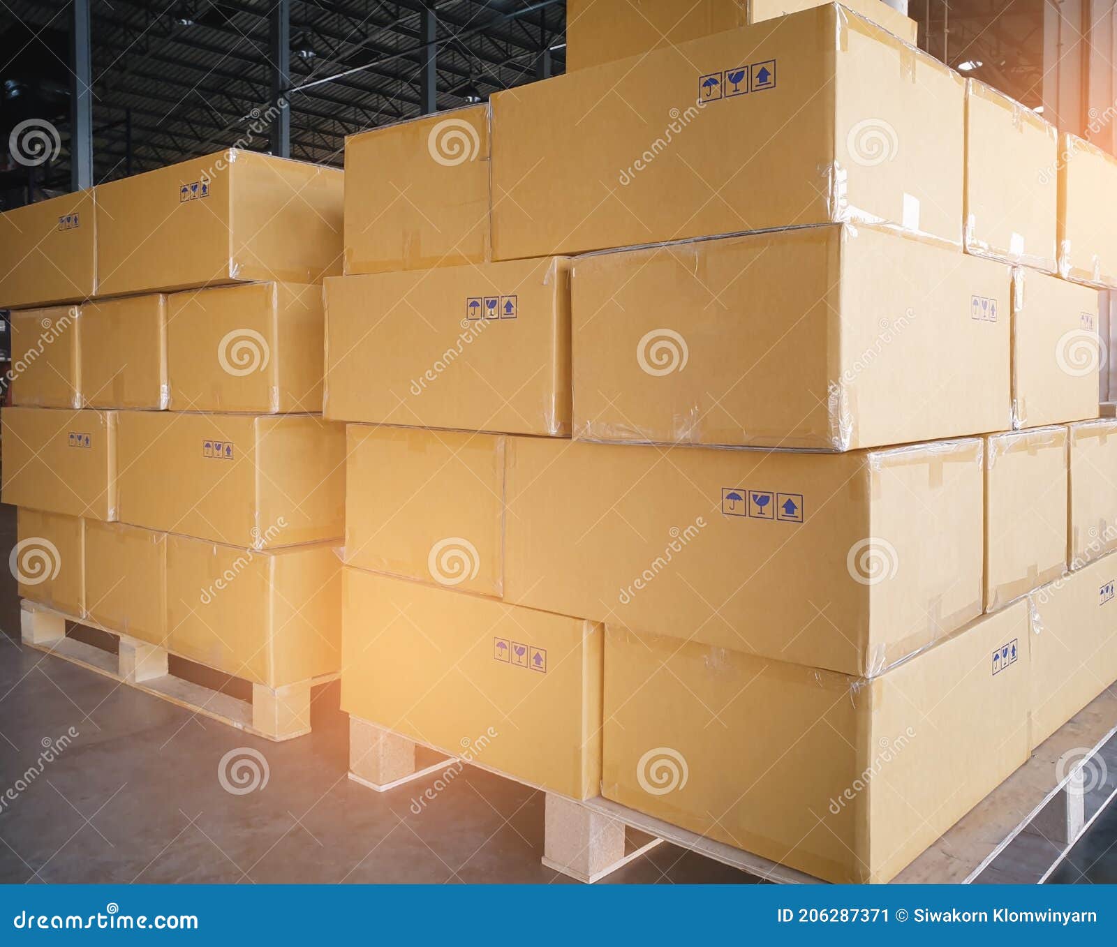 Cargo Boxes Shipment, Manufacturing and Warehousing. Stack of Cardboard ...