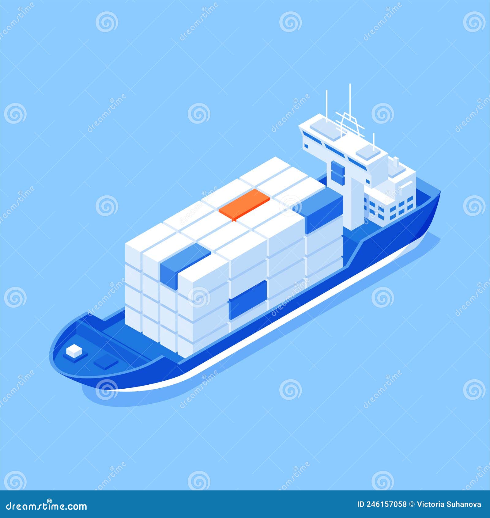 Cargo Commercial Ship with Pile Metallic Rectangle Container Isometric ...