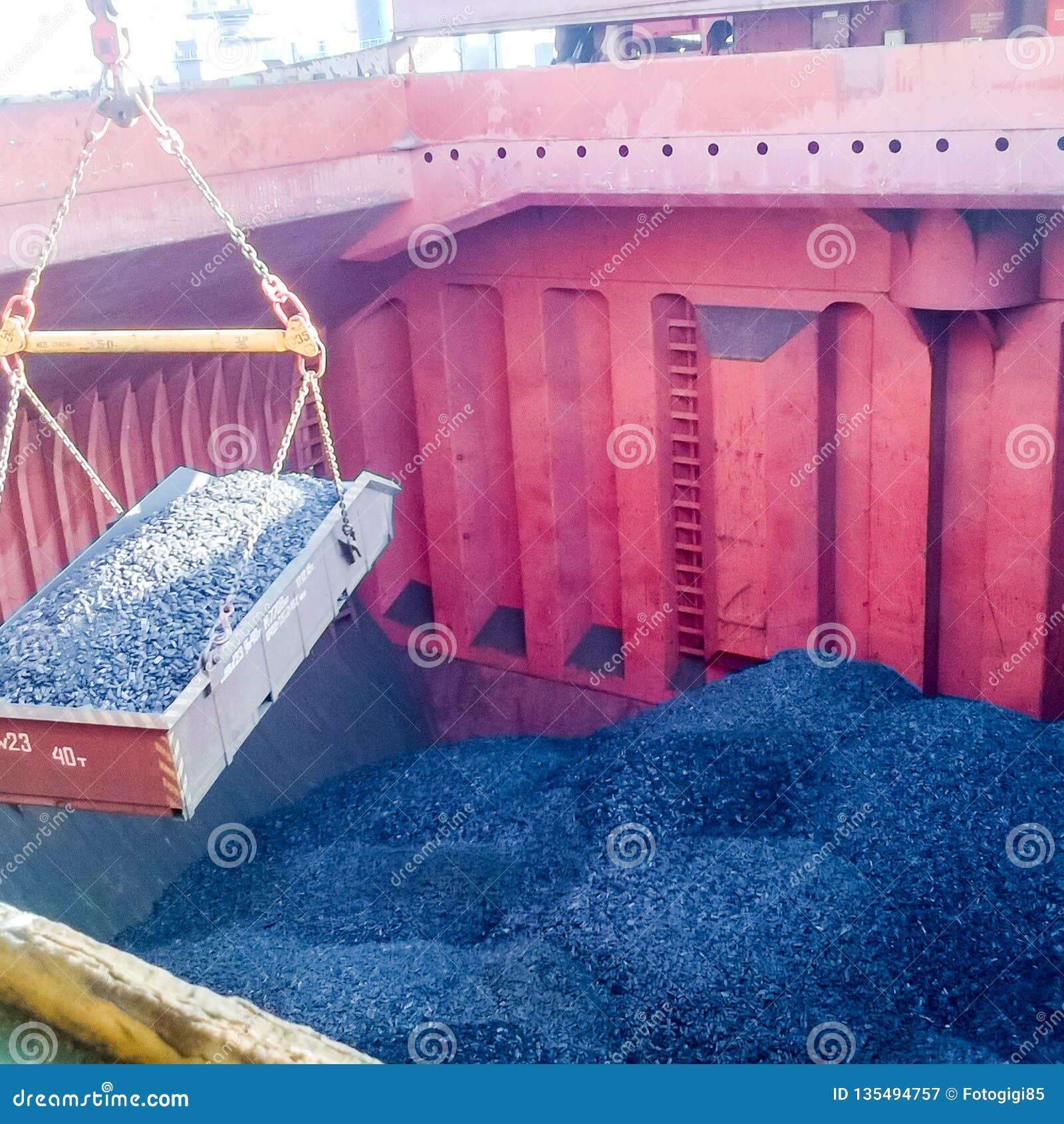 The Cargo Compartment of the Ship, Filled with Coal. Loading of Stock ...