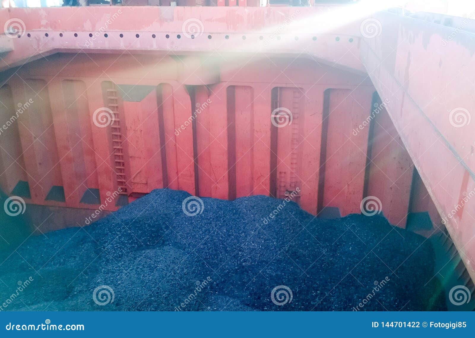 The Cargo Compartment of the Ship, Filled with Coal. Loading of Stock ...