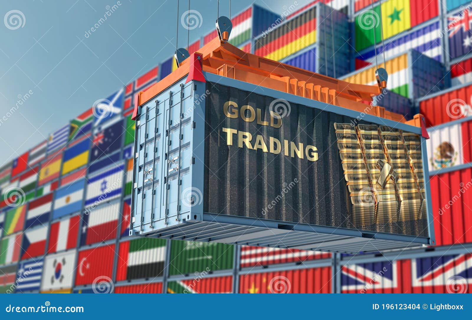 Cargo Container with Advertising for Gold Trading on the Site Panel ...