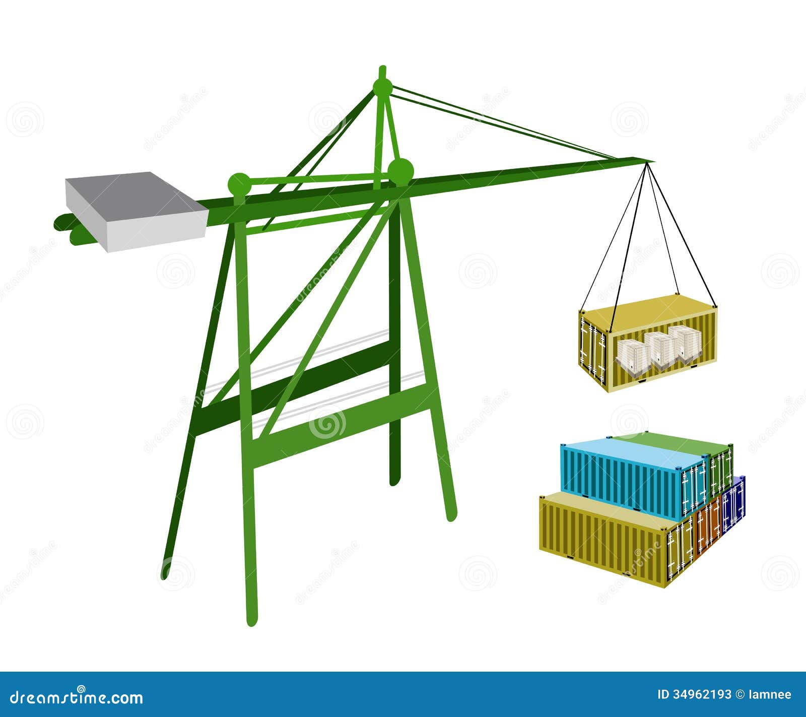 Cargo Container Being Hoisted by a Crane. Stock Vector - Illustration ...