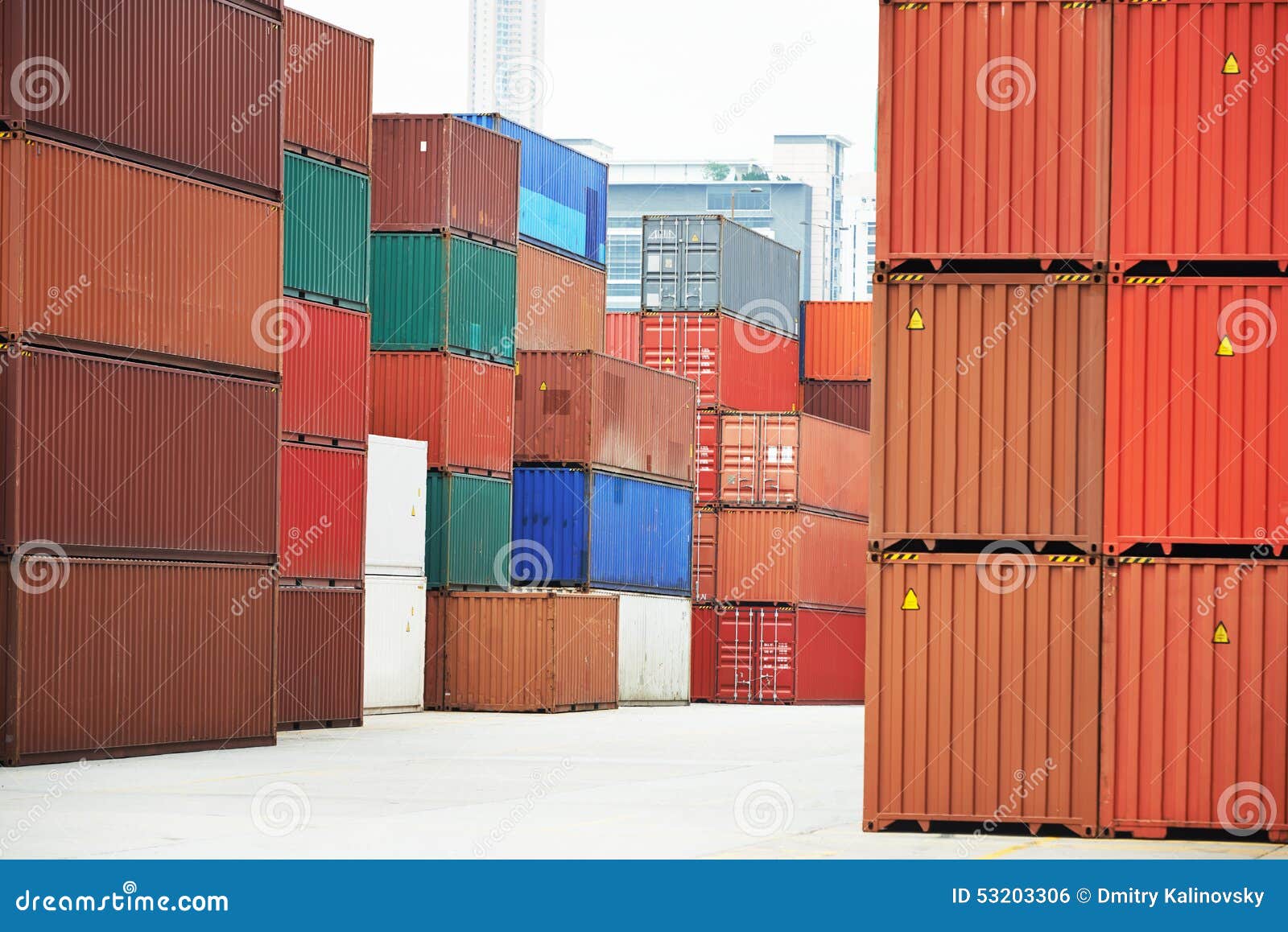 Cargo Container Boxes in Dock Terminal Stock Photo - Image of goods ...
