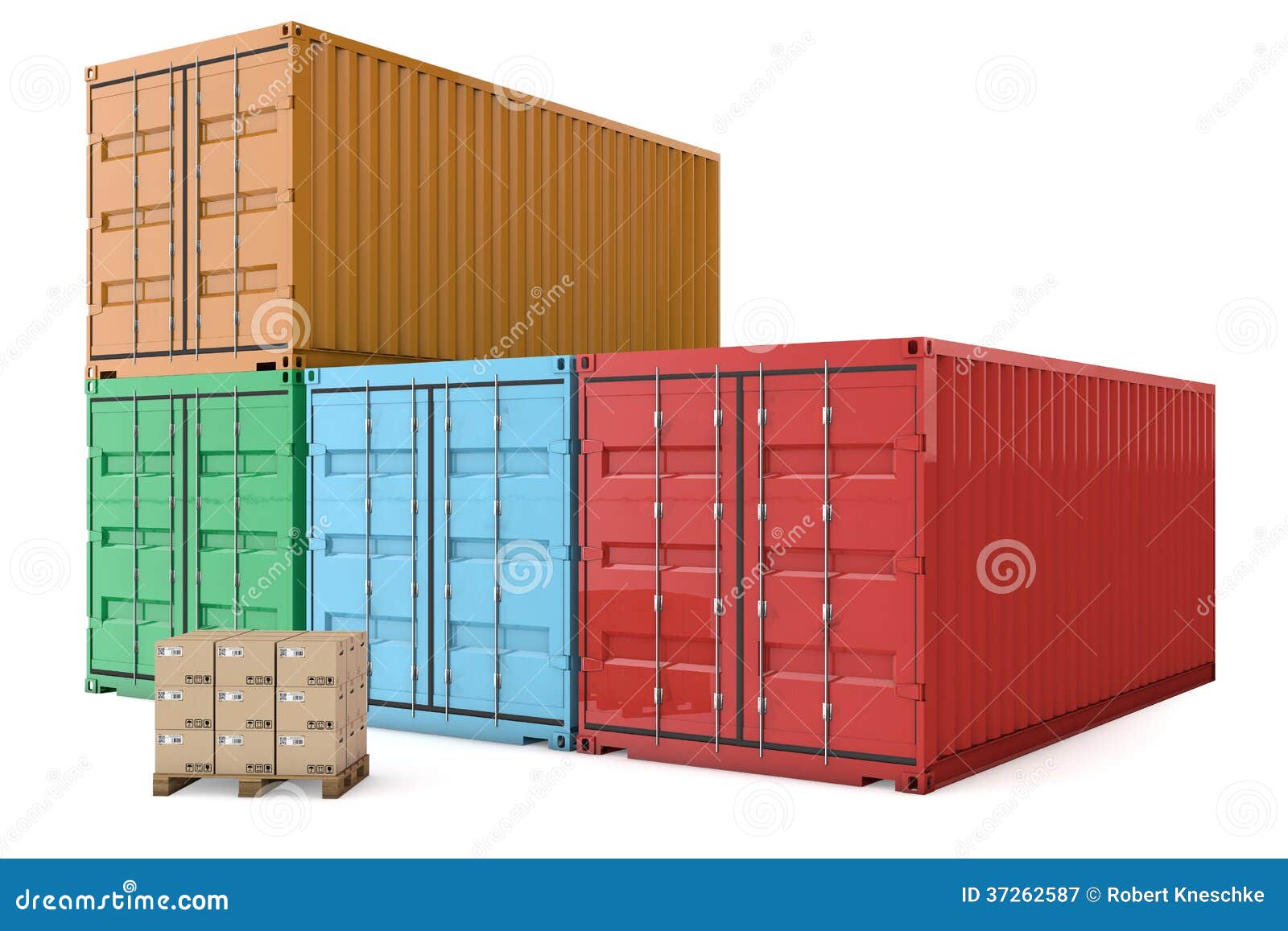 Cargo container with boxes stock illustration. Illustration of package ...