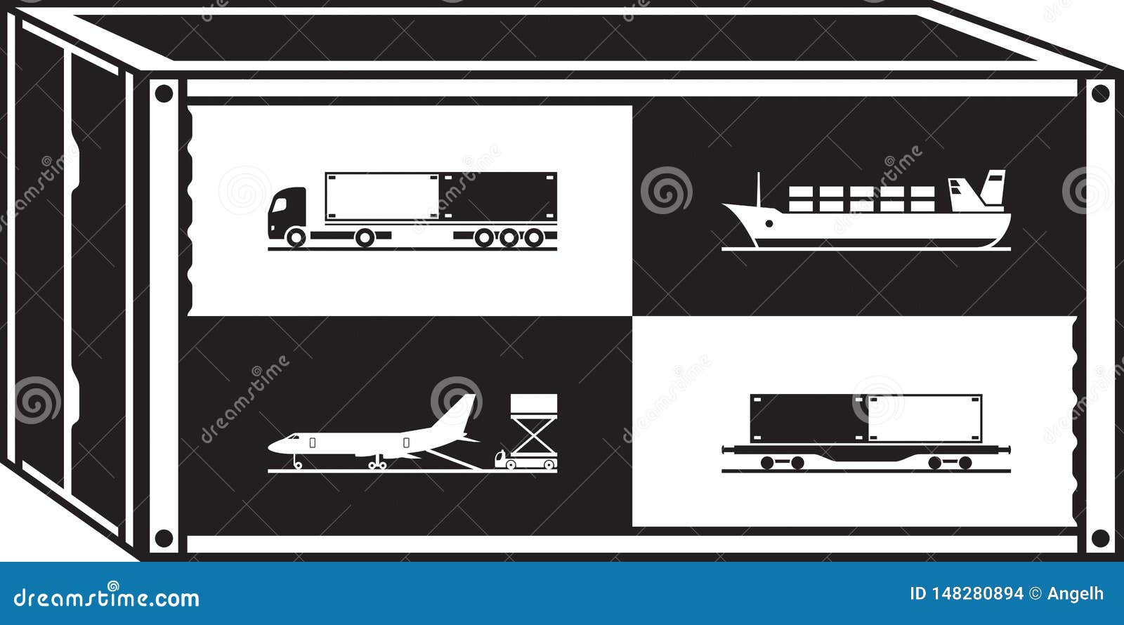 Cargo Container With Different Transportations Vector Illustration ...