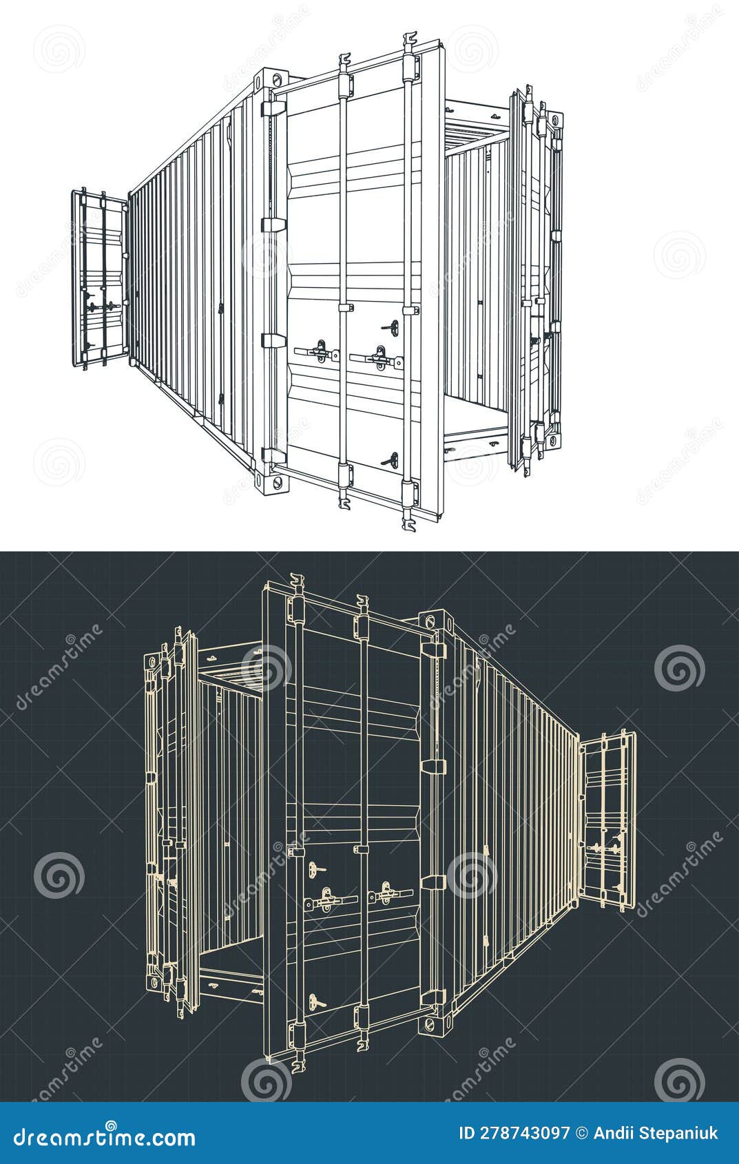 Cargo container drawings stock vector. Illustration of drawings - 278743097