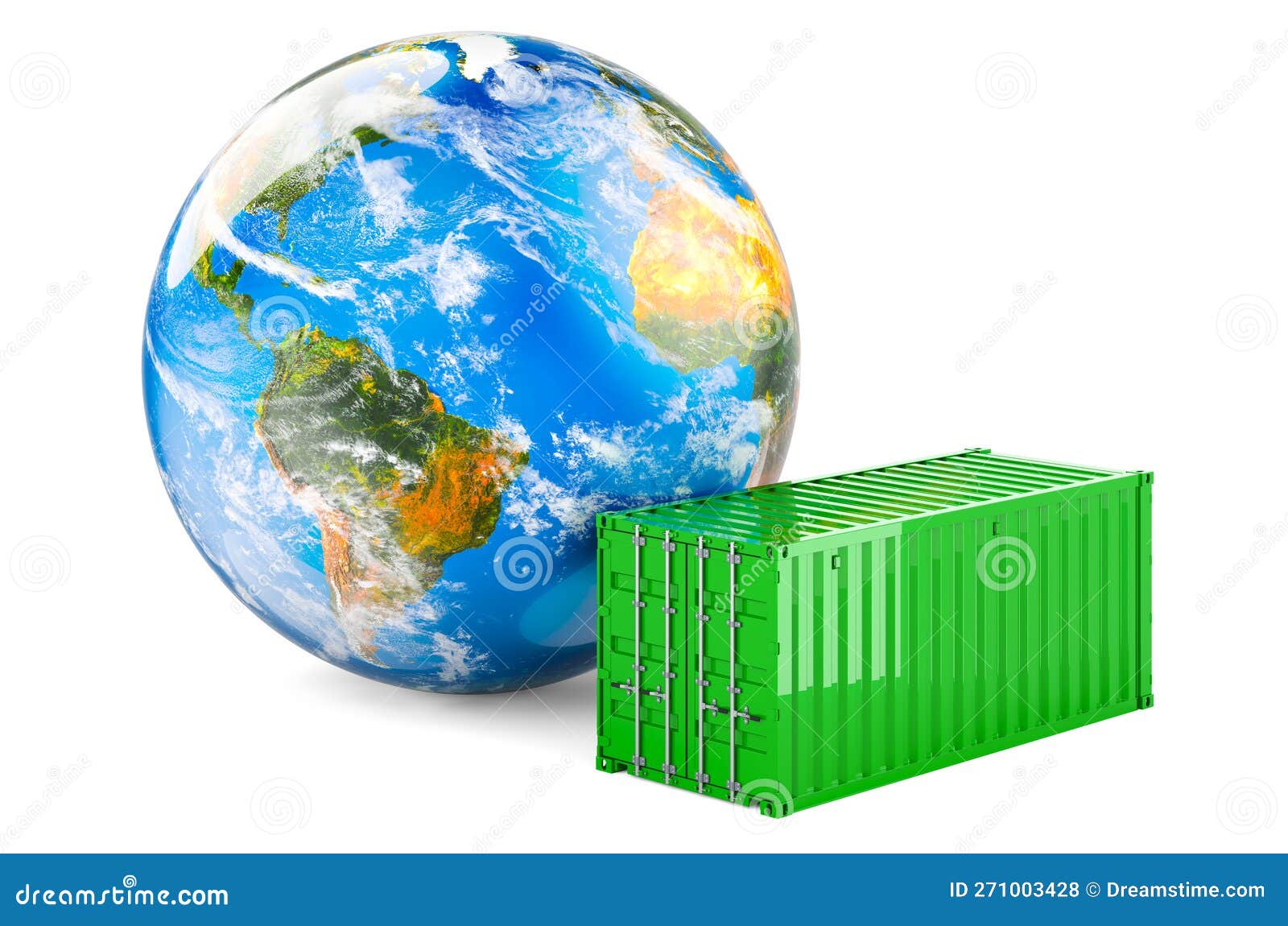 Cargo Container with Earth Globe, 3D Rendering Stock Illustration ...