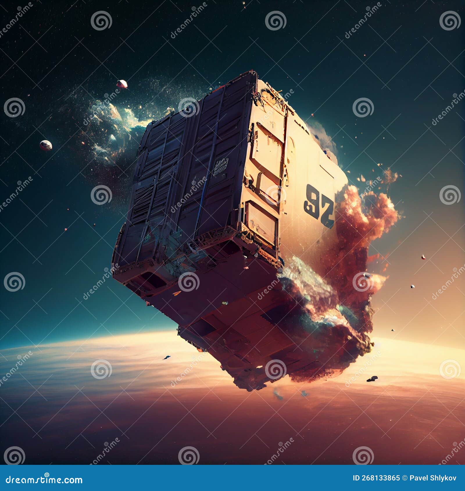 Cargo Container Falling Down from Space Stock Illustration ...