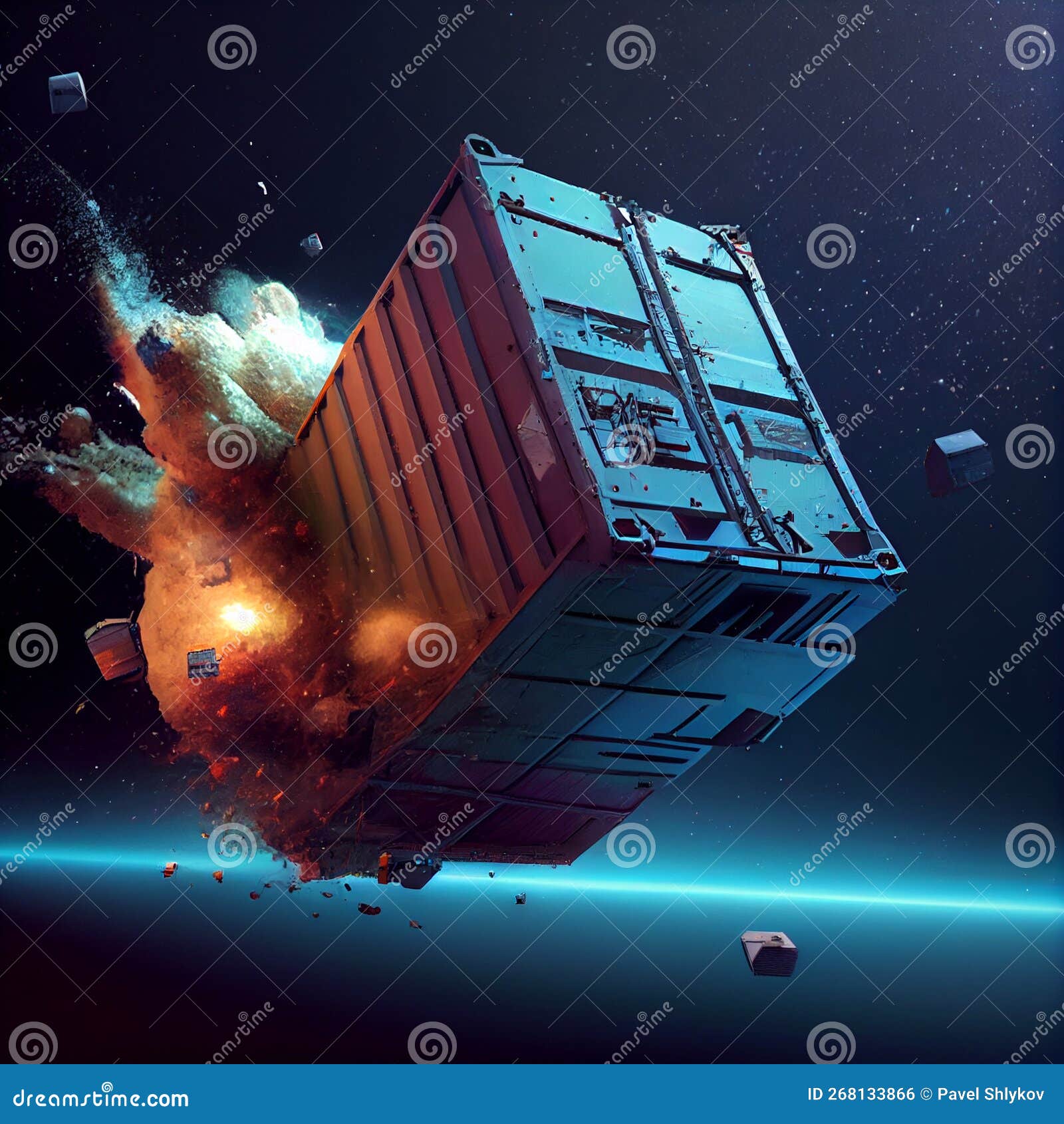 Cargo Container Falling Down from Space Stock Illustration ...