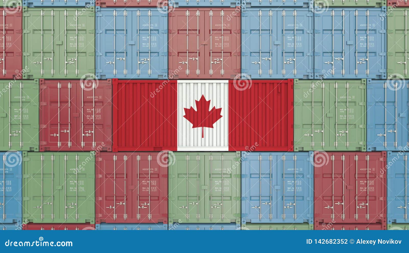 Cargo Container with Flag of Canada. Canadian Import or Export Related ...