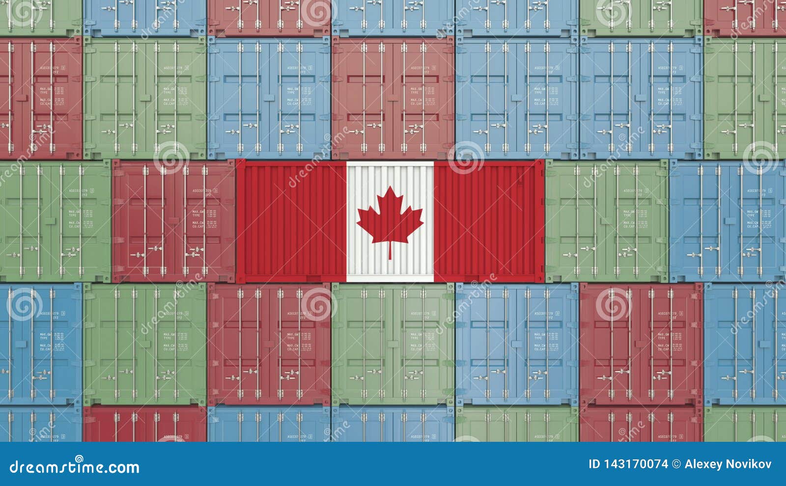 Cargo Container with Flag of Canada. Canadian Import or Export Related ...