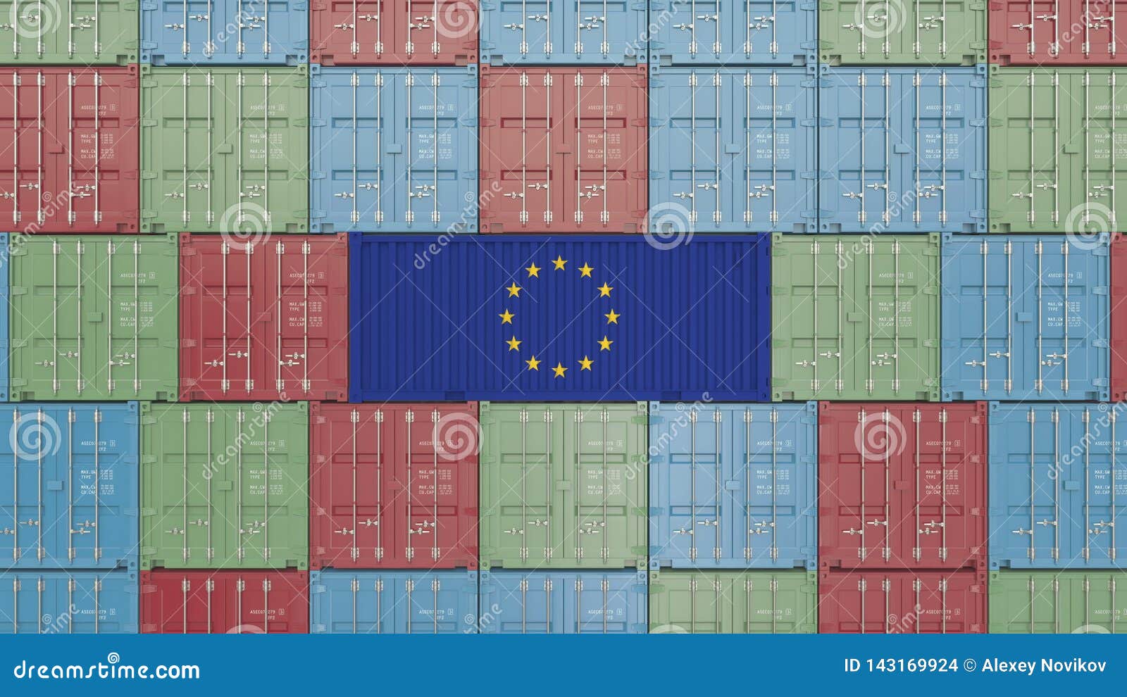 Cargo Container with Flag of EU. European Union Import or Export ...