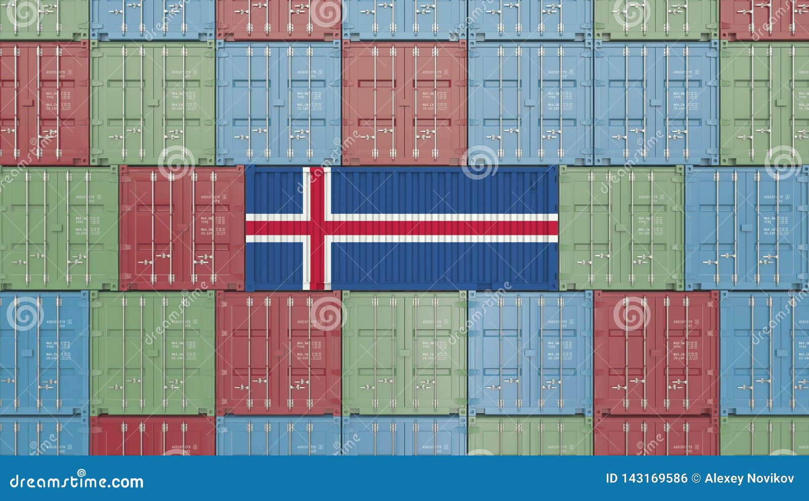 Cargo Container with Flag of Iceland. Icelandic Import or Export ...