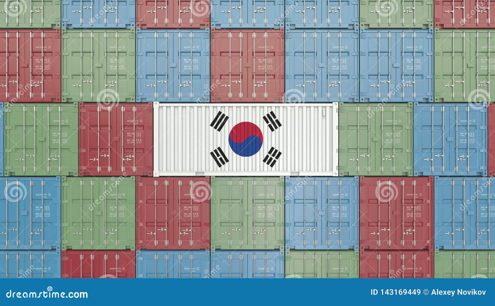 Cargo Container with Flag of South Korea. Korean Import or Export ...
