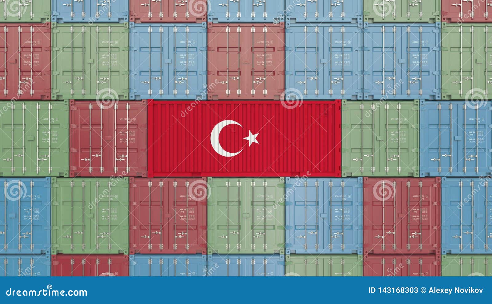 Cargo Container with Flag of Turkey. Turkish Import or Export Related ...
