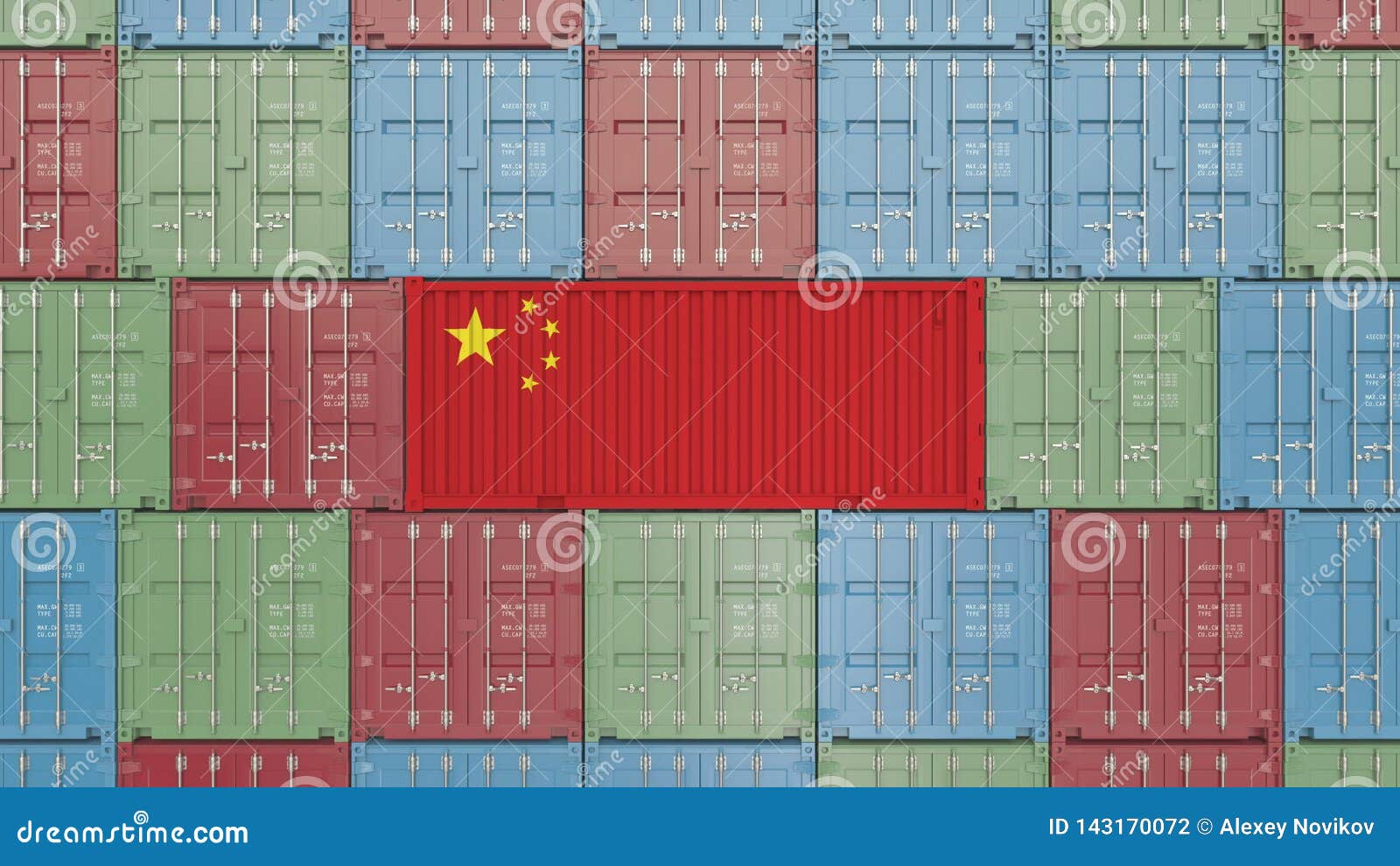 Cargo Container with Flag of China. Chinese Import or Export Related 3D ...