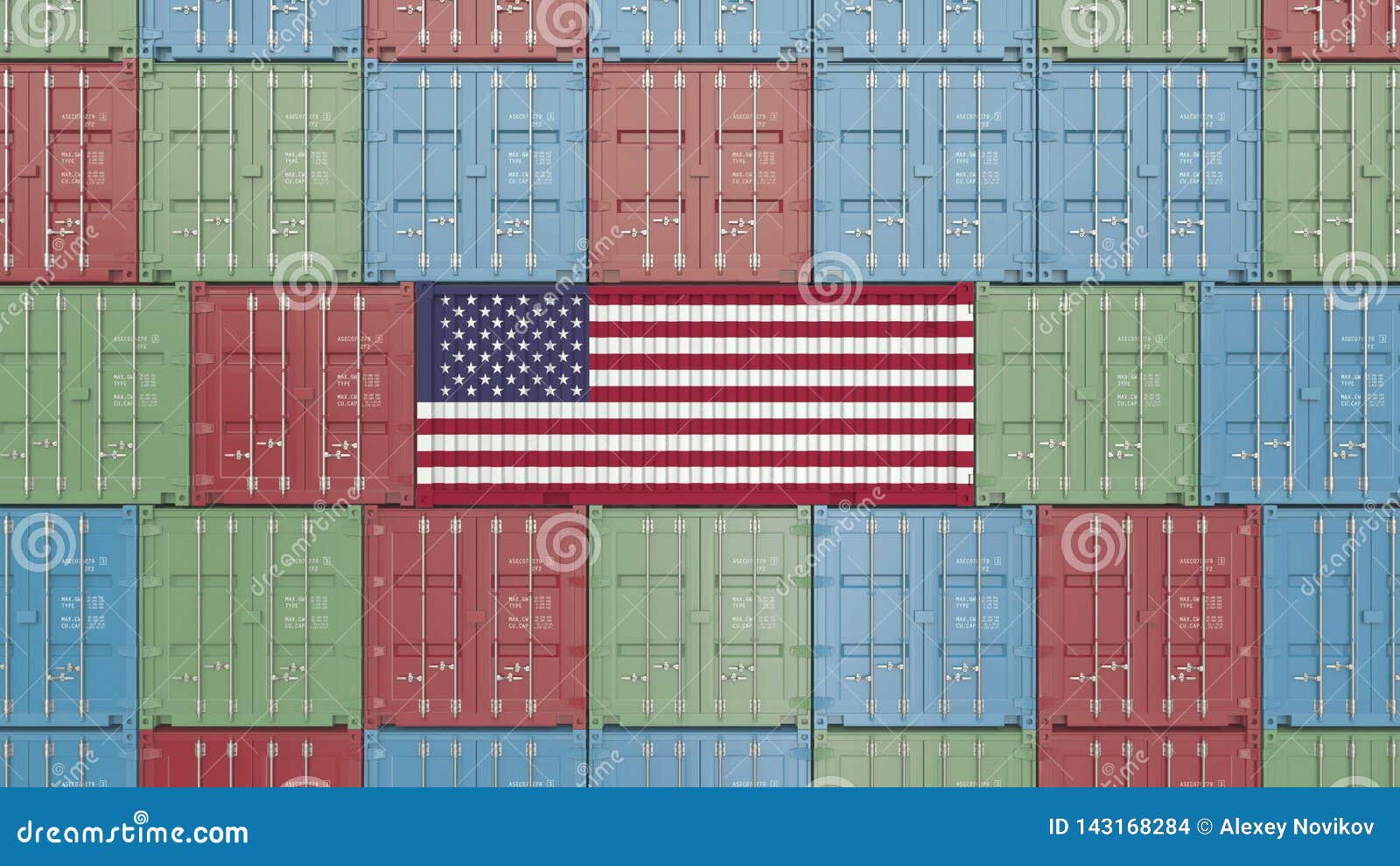Container with Flag of the United States of America. American Import or ...