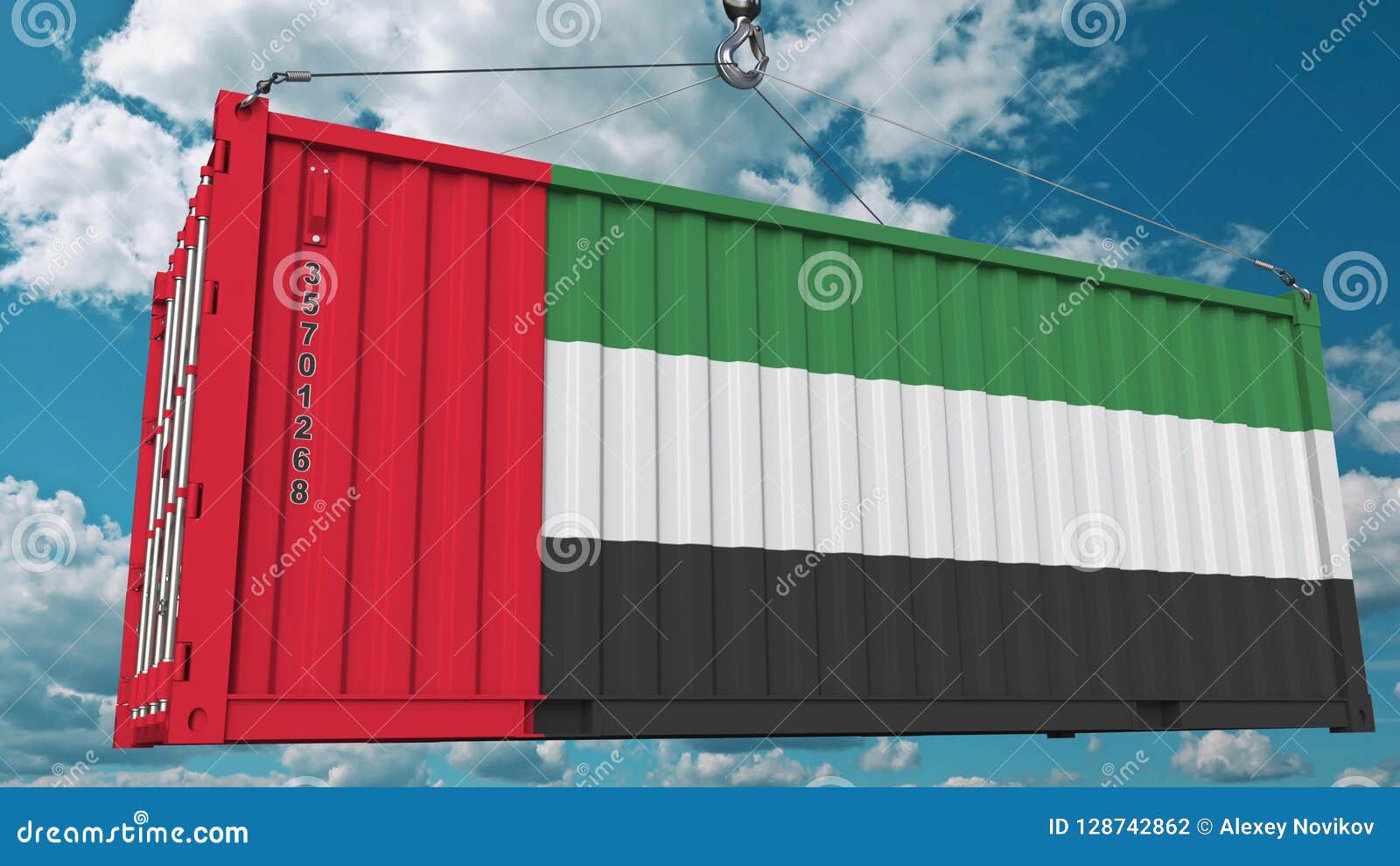 Cargo Container with Flag of the United Arab Emirates. UAE Import or ...