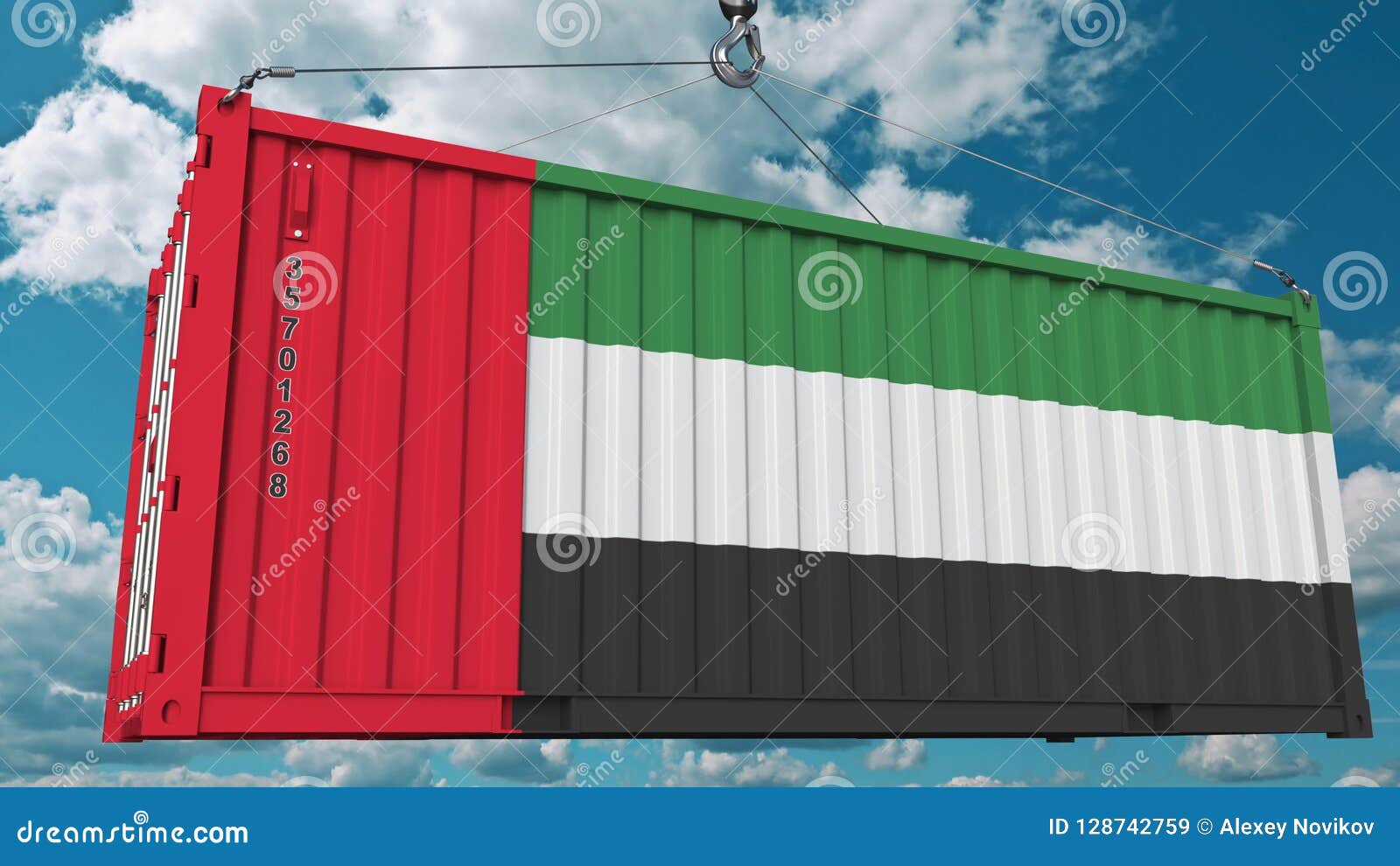 Cargo Container with Flag of the United Arab Emirates. UAE Import or ...