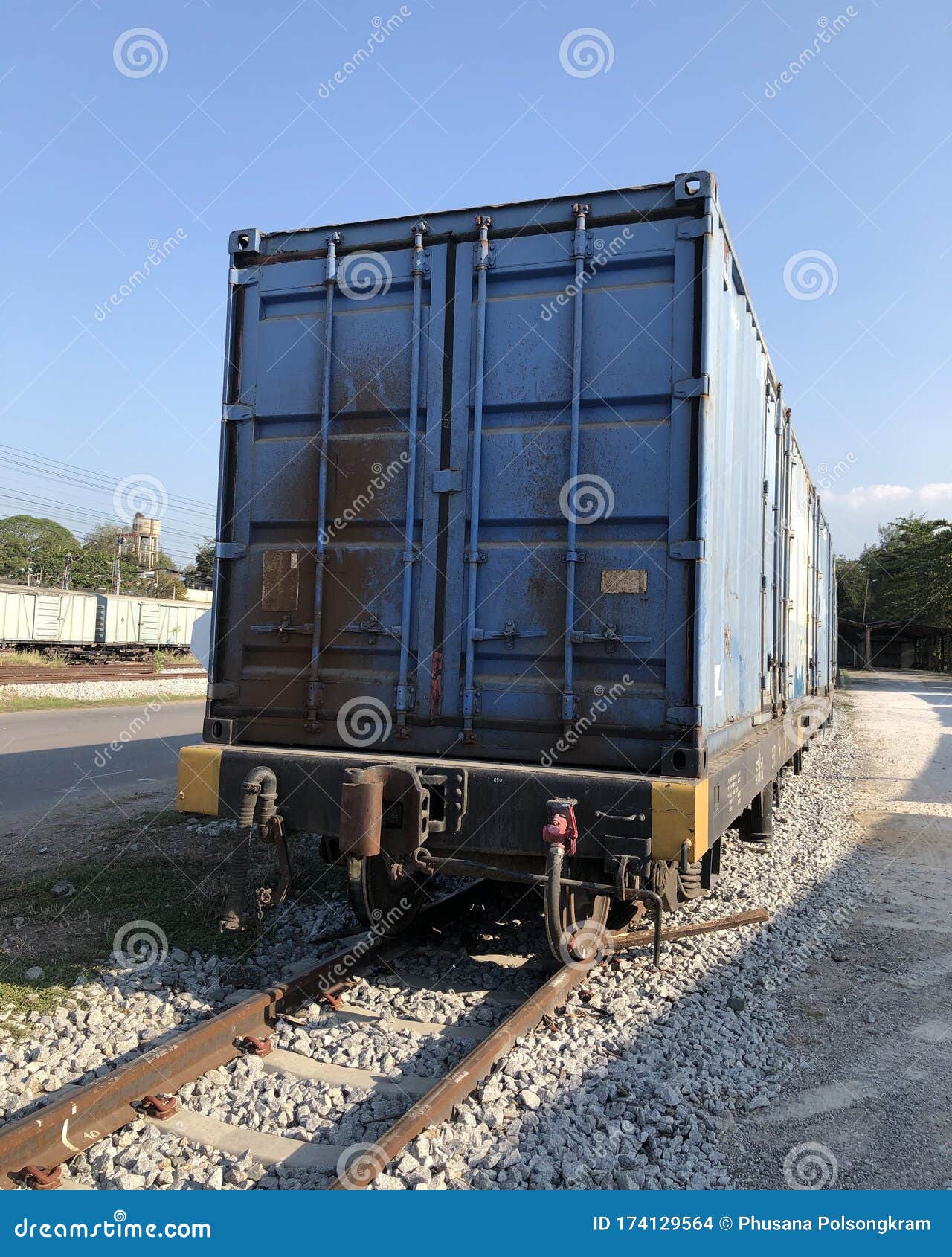 Cargo Container of Freight Train on Railroad Track Stock Photo - Image ...