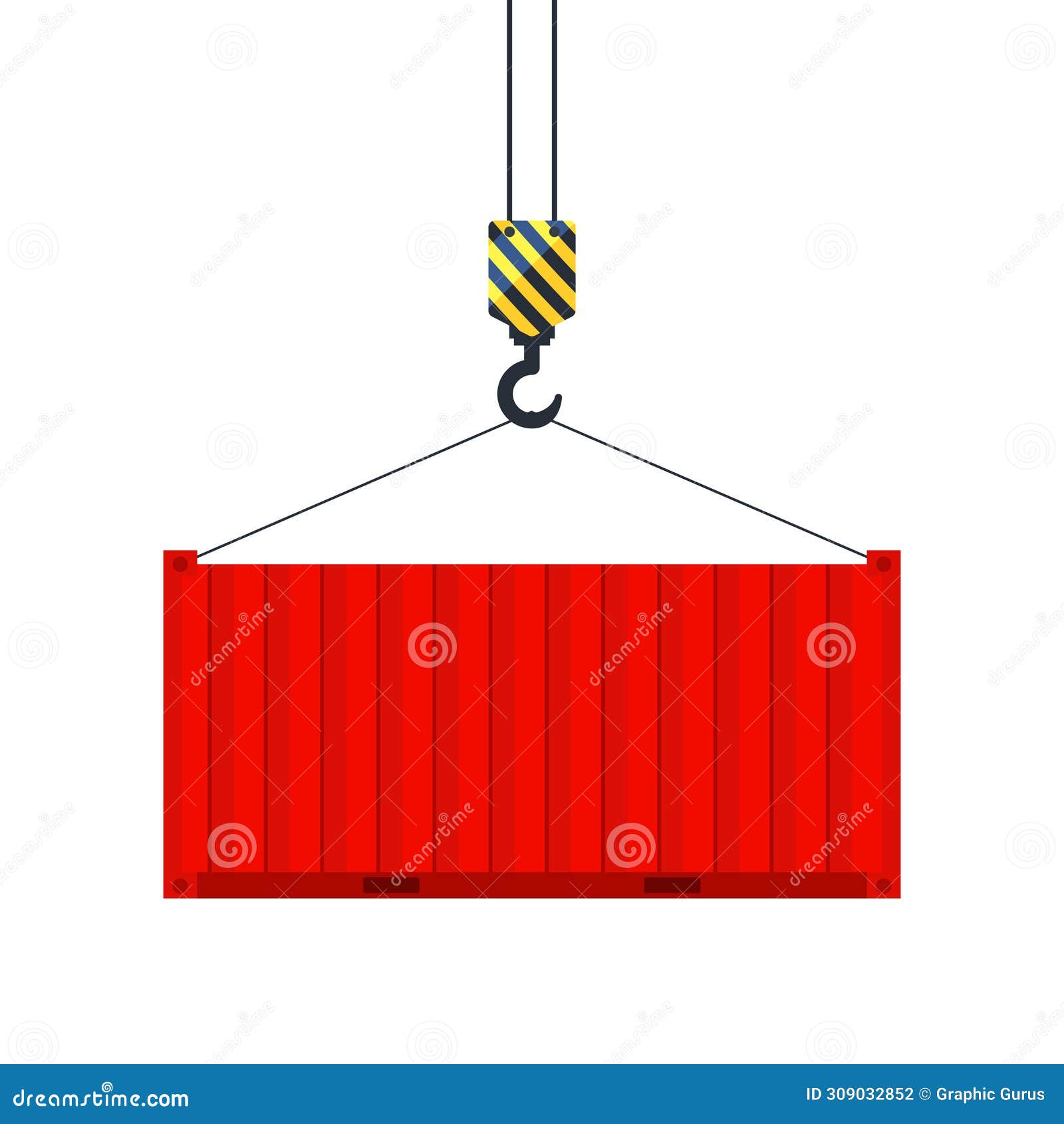 Cargo Container Hanging on a Crane Hook. Port Crane. Worldwide Delivery ...