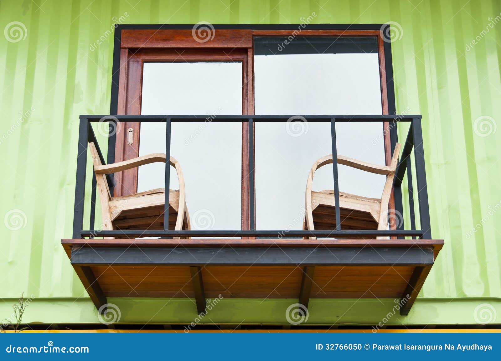 Cargo Container Home Balcony. Stock Photo - Image of glass, green: 32766050