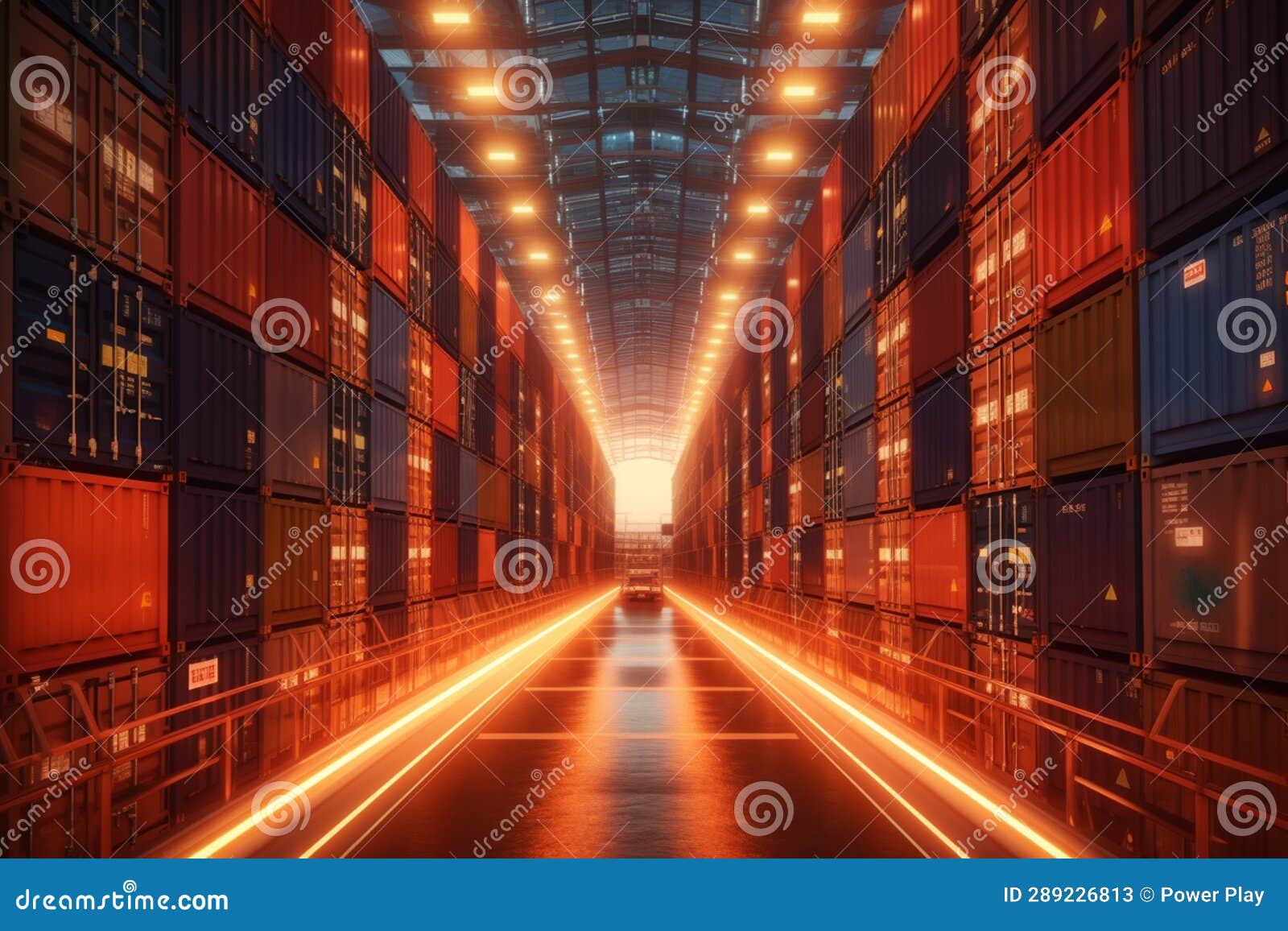 Cargo Container with Light Trails on the Road at Night. Logistics and ...