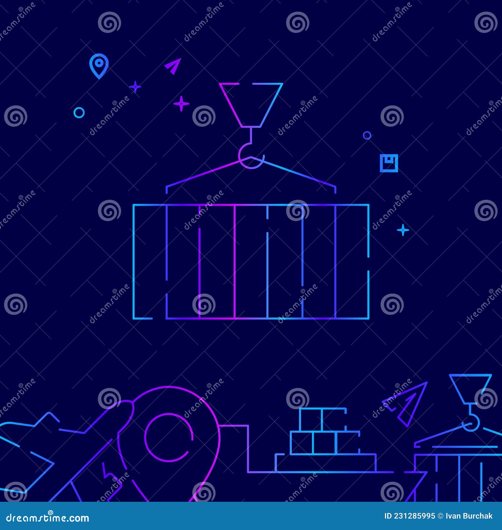 Cargo Container Loading Vector Line Icon, Symbol, Pictogram, Sign on a ...