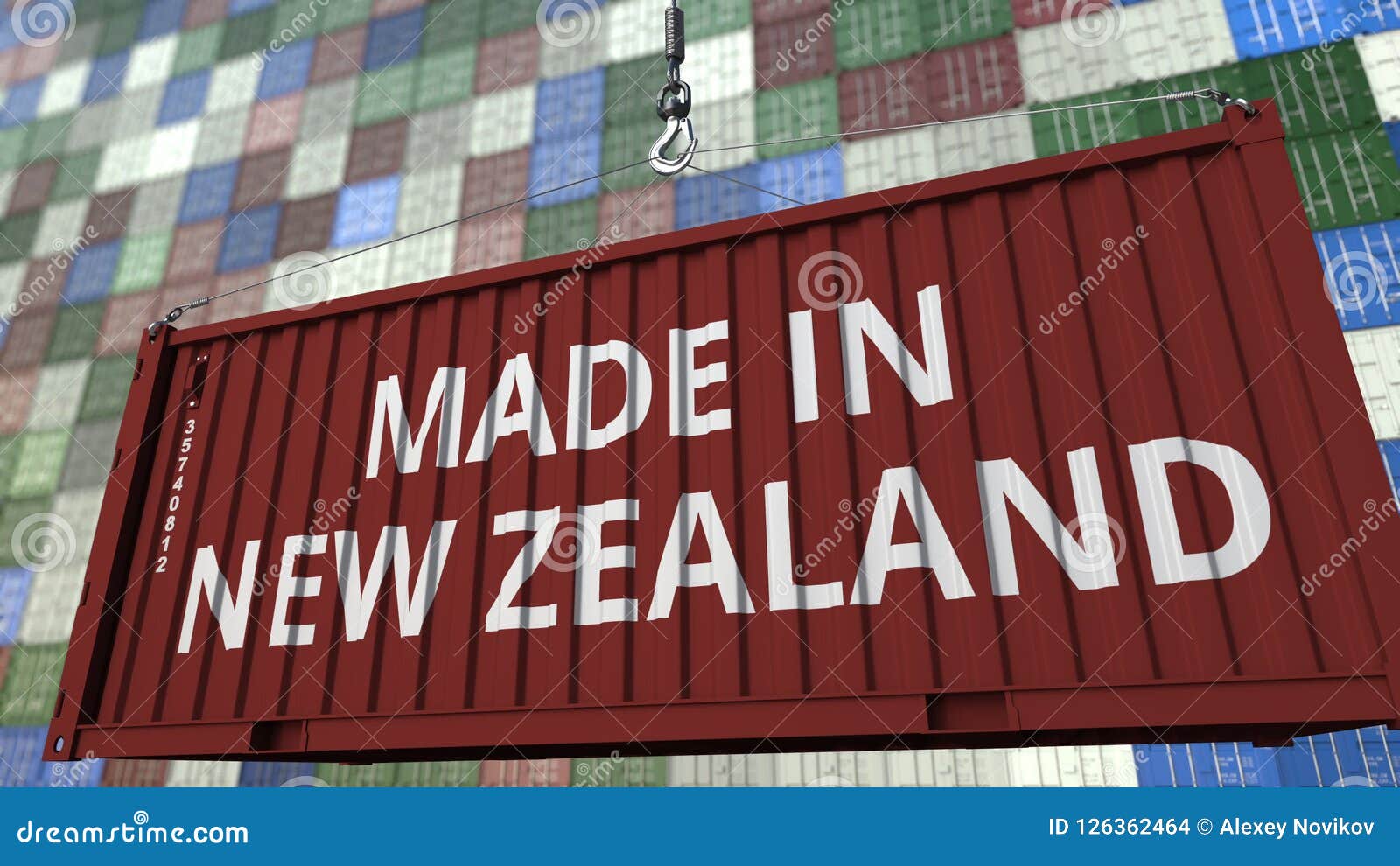 Cargo Container with MADE in NEW ZEALAND Caption. Import or Export ...