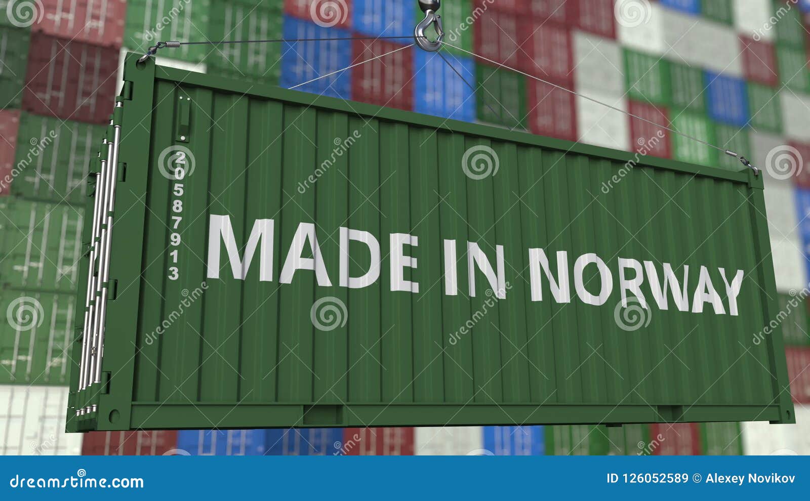Cargo Container with MADE in NORWAY Caption. Norwegian Import or Export ...