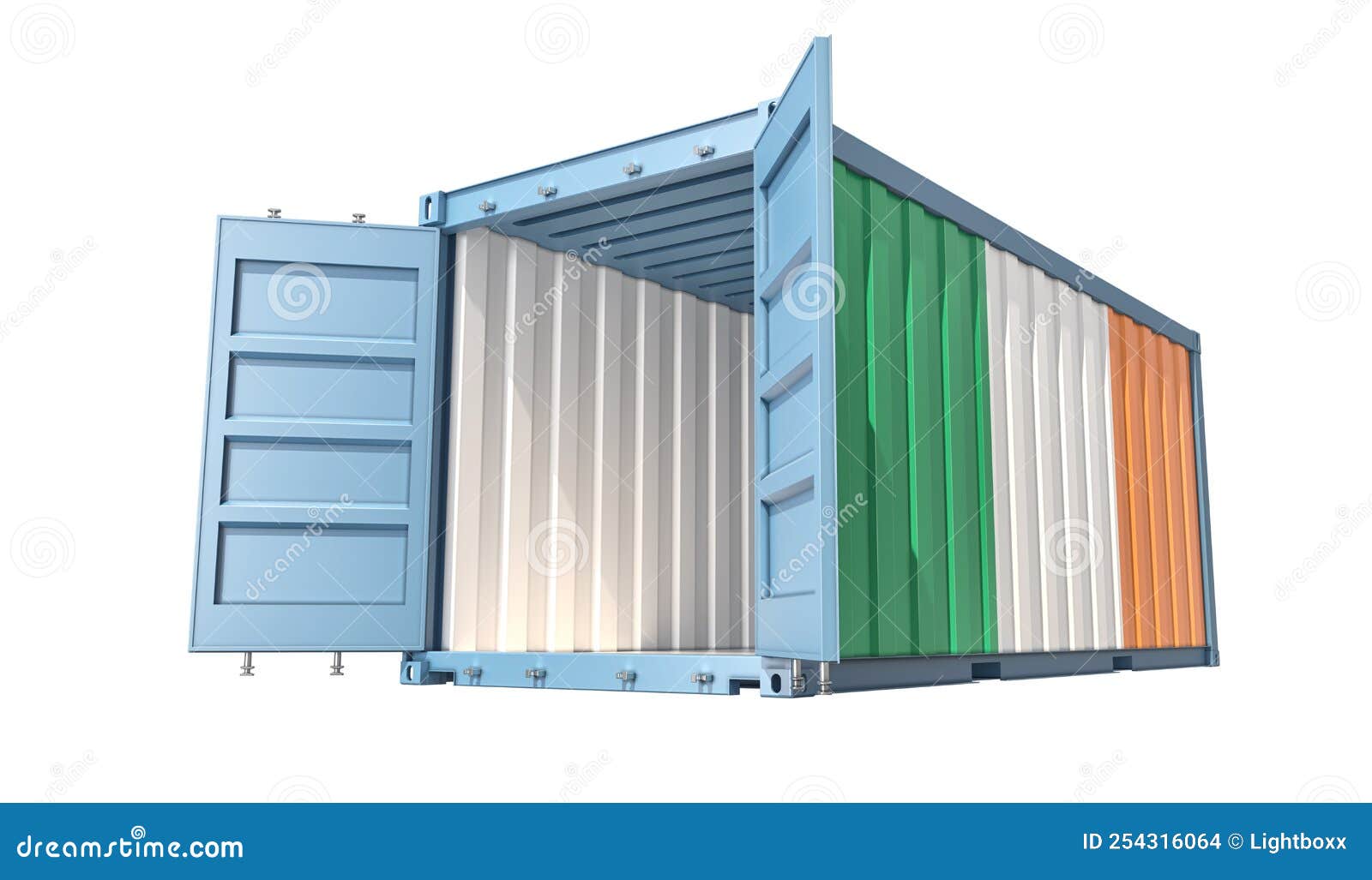 Cargo Container with Open Doors and Ireland National Flag Design. Stock ...