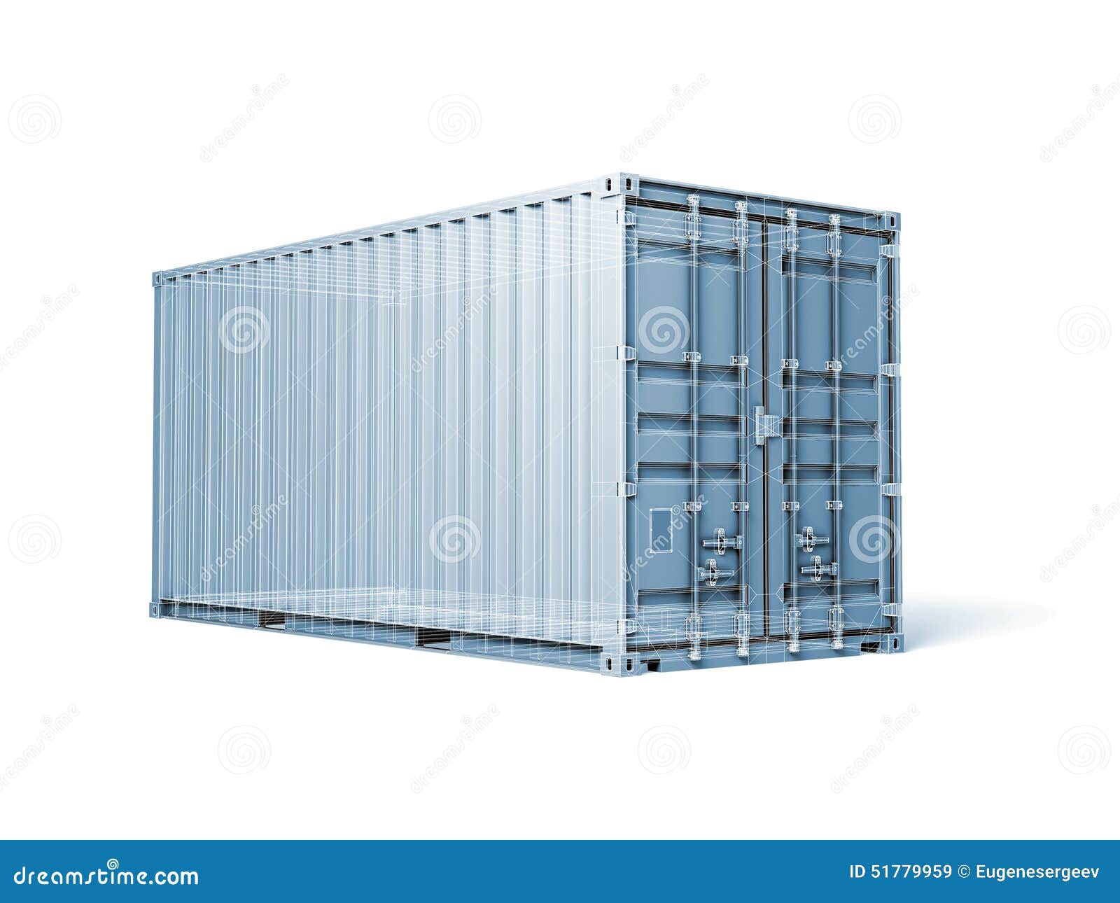 Cargo Container, Render with Wireframe Lines Isolated on White Stock ...