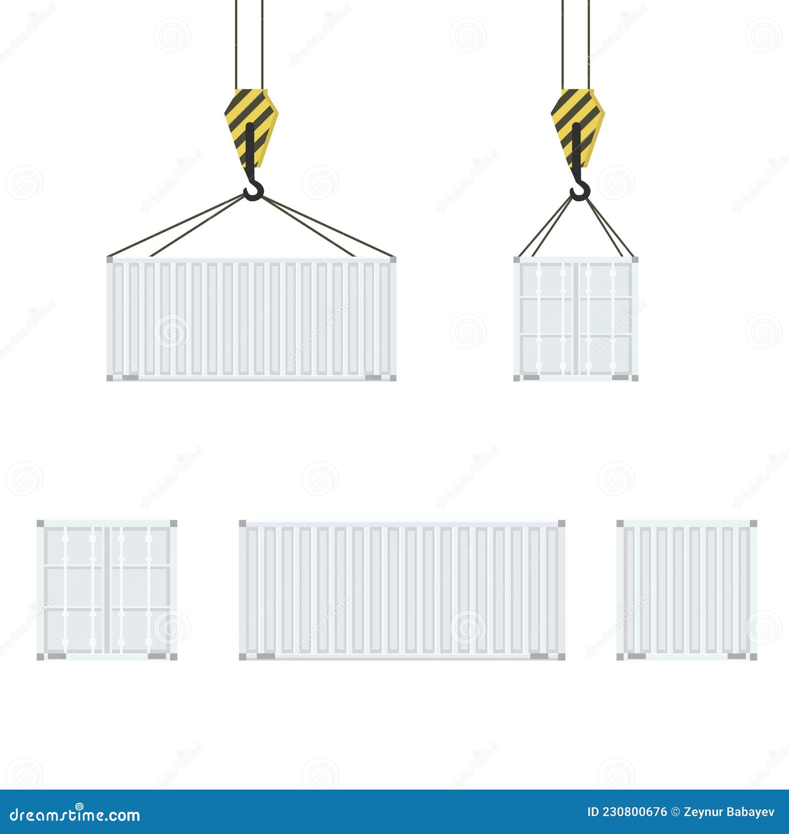 Cargo Container Set with Back Front and Side View. Freight Shipping ...