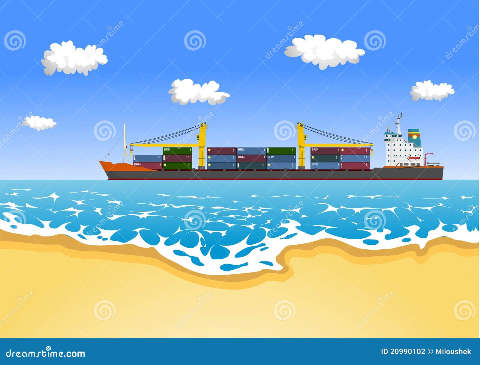 Container Sailing Ship Cartoon Vector Illustration. Seagoing Freight ...
