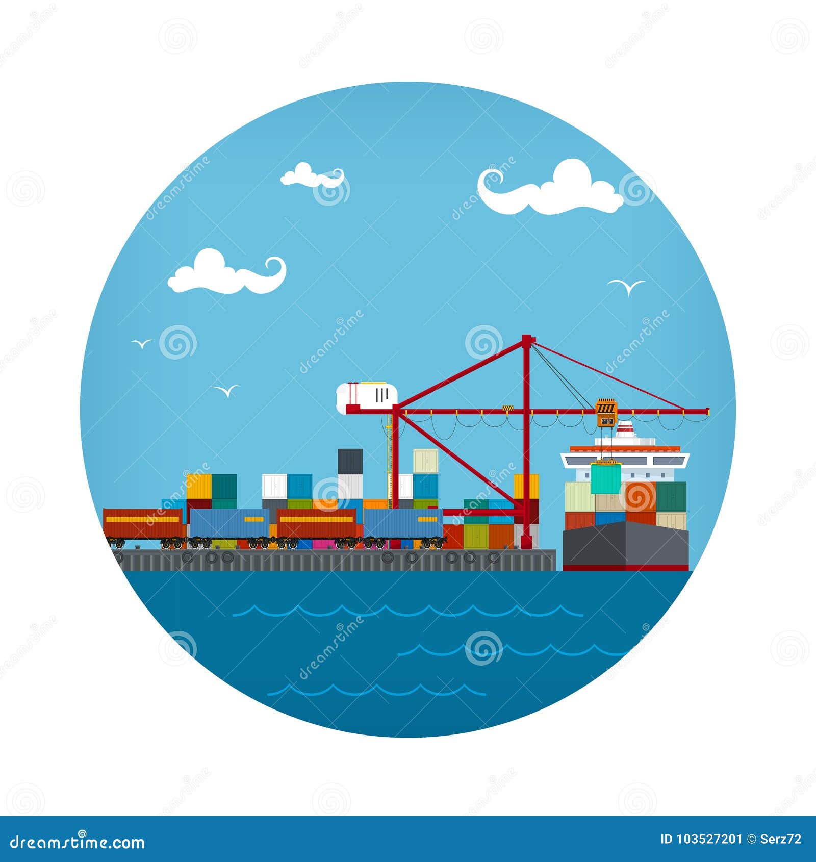 Cargo Container Ship at the Dock Stock Vector - Illustration of ...