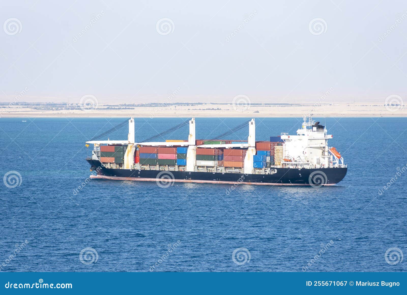 Cargo Container Ship Entering Suez Canal. Stock Image - Image of export ...