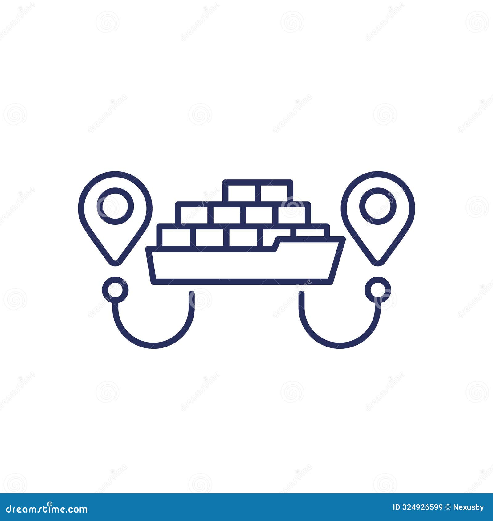 Cargo Container Ship Icon, Maritime Routes Vector Stock Illustration ...